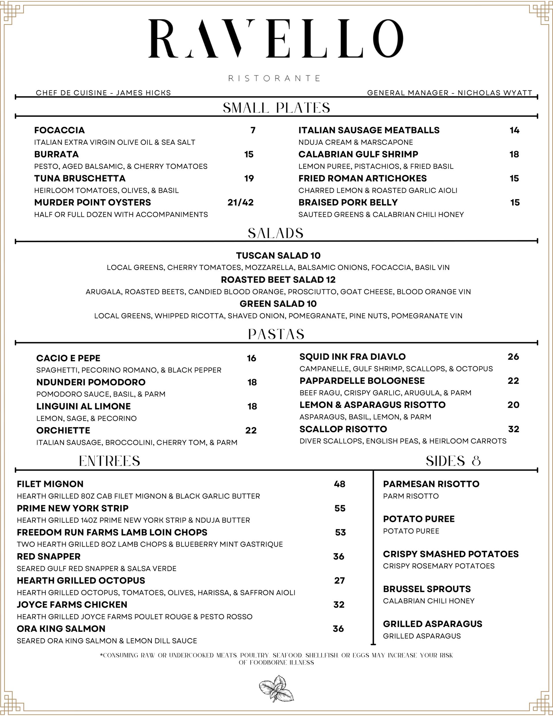 Ravello | Italian Fine Dining at Its Best | Dinner Menu