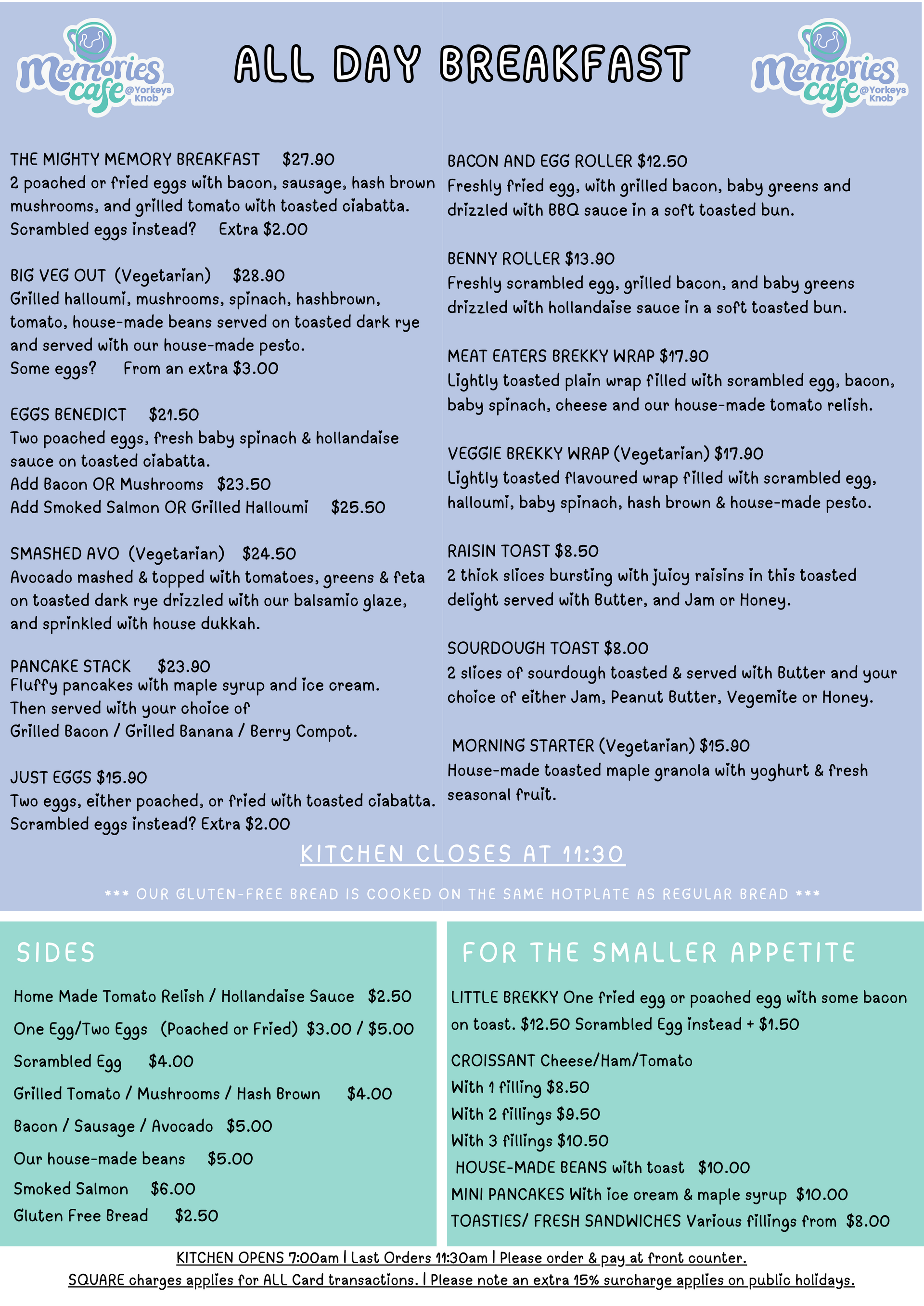 Menu | Memories Cafe @ Yorkeys Knob