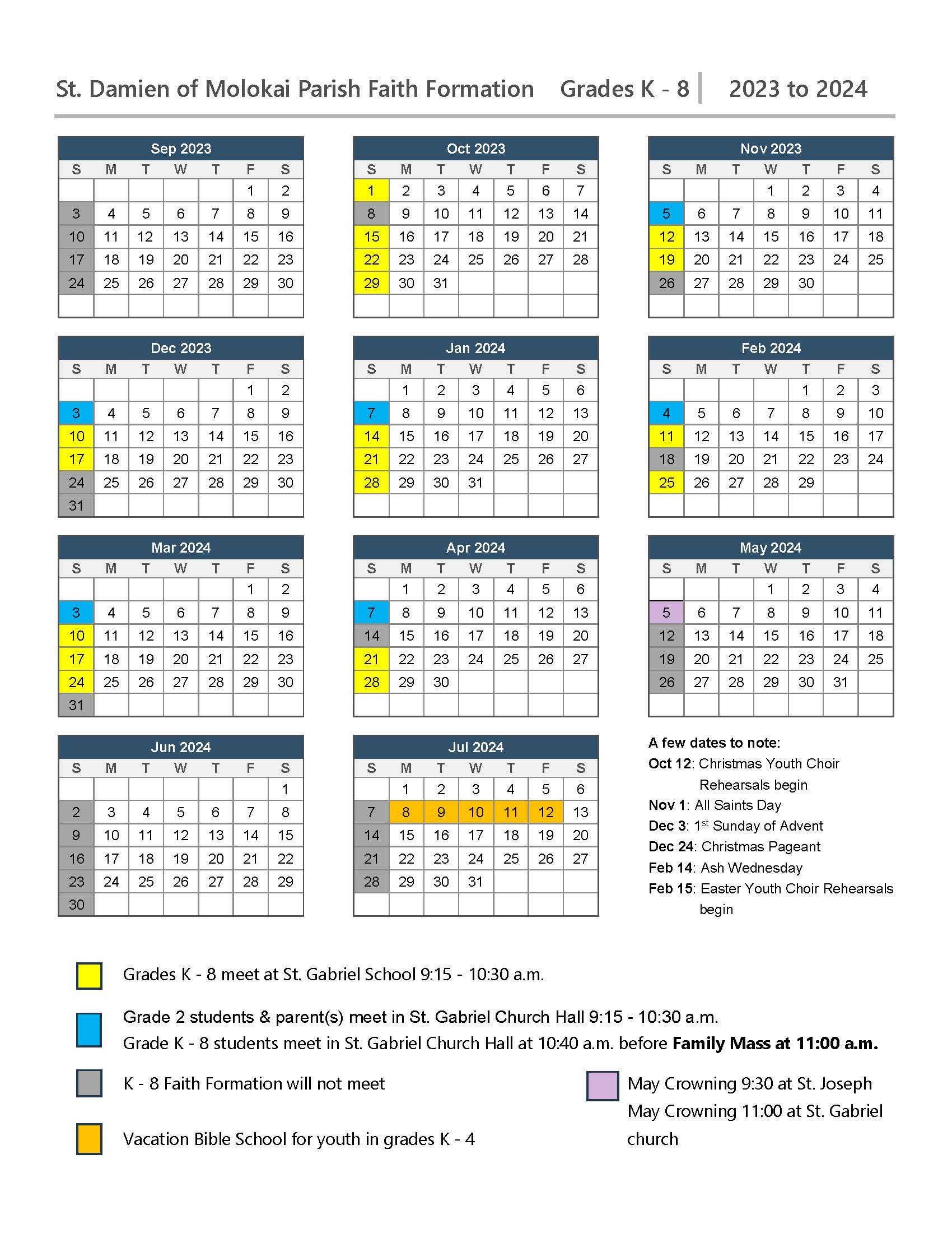 Faith Formation Calendar