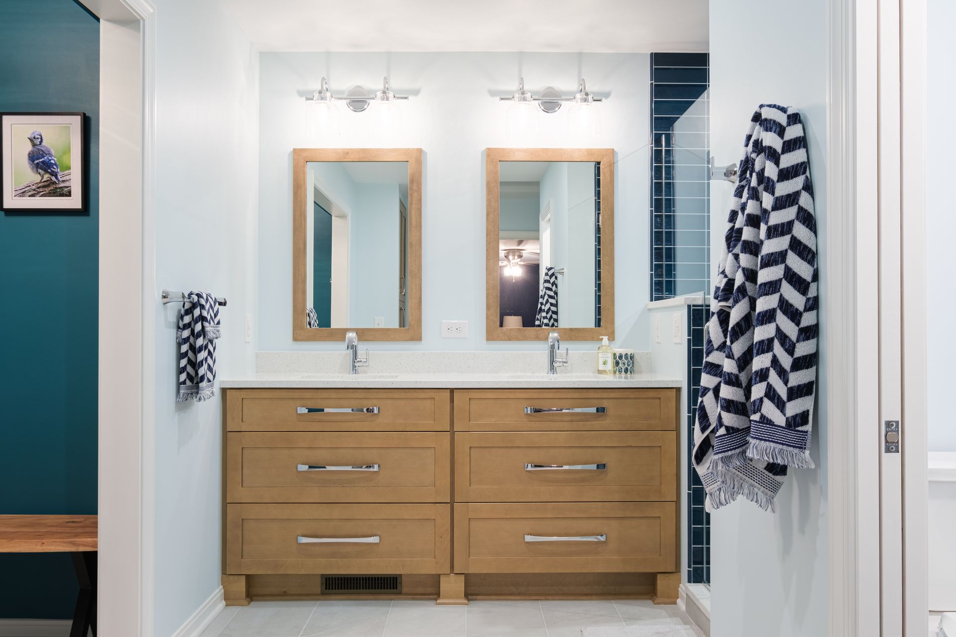 Alluring Teal and Cerulean Blue Bath Remodel in Hudson, OH