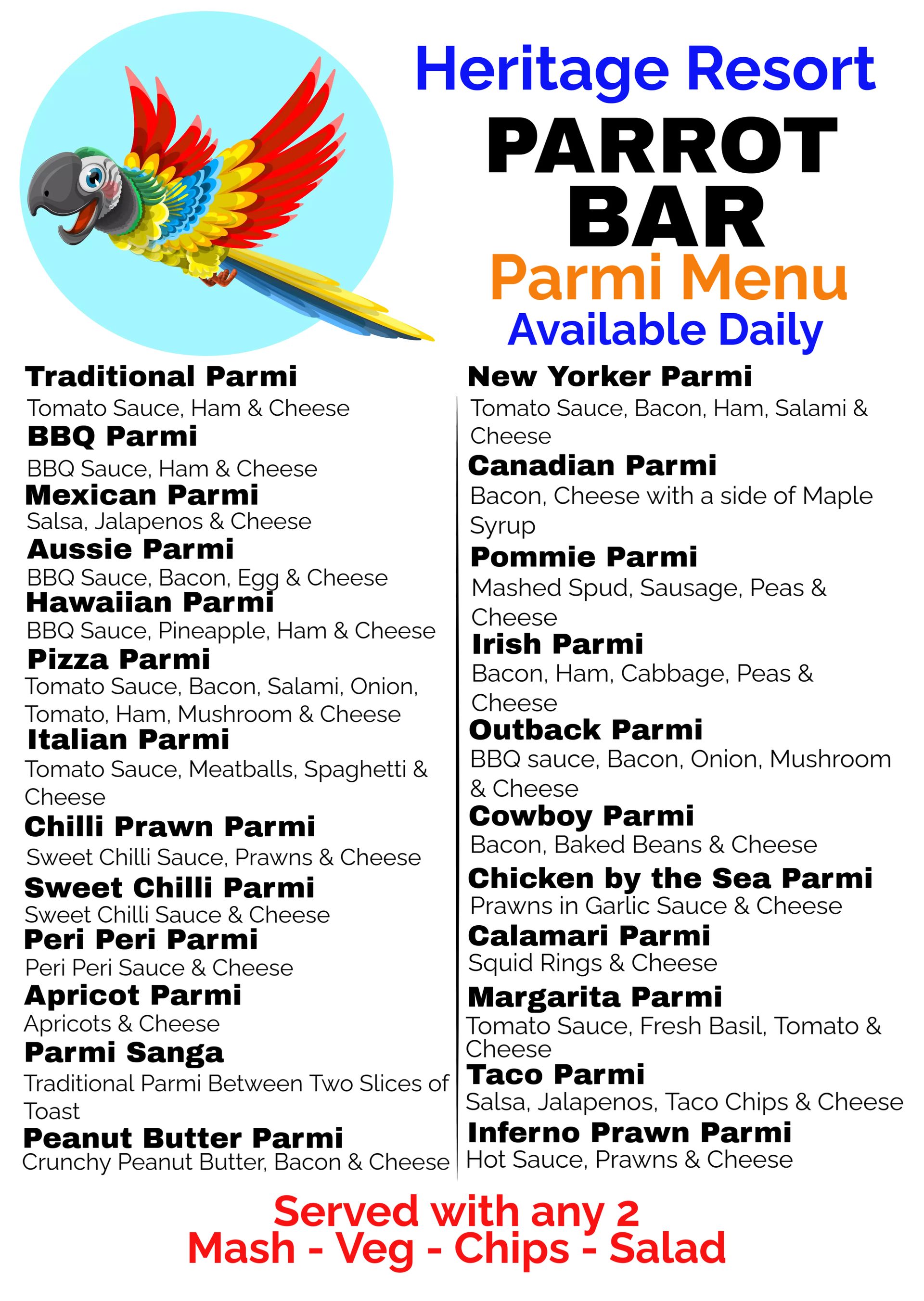 Menu | The Parrot Bar