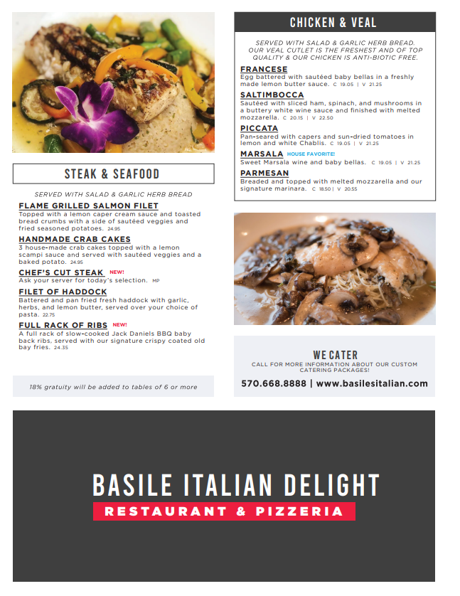 Menu - Basile Italian Delight Restaurant