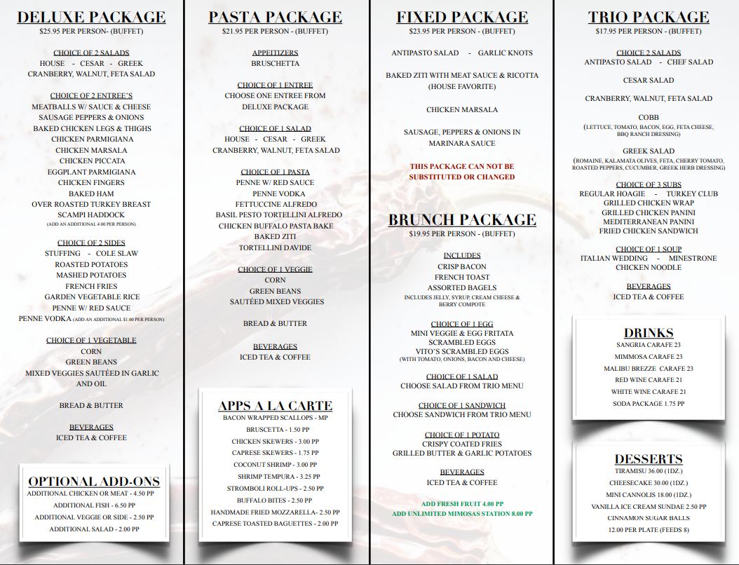 Special Occasion Menu - Basile Italian Delight Restaurant