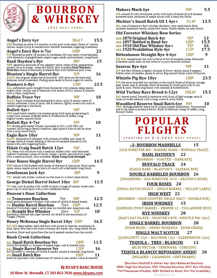 B·AN·C House Menu | Ph. 203-853-7926 | Norwalk, CT