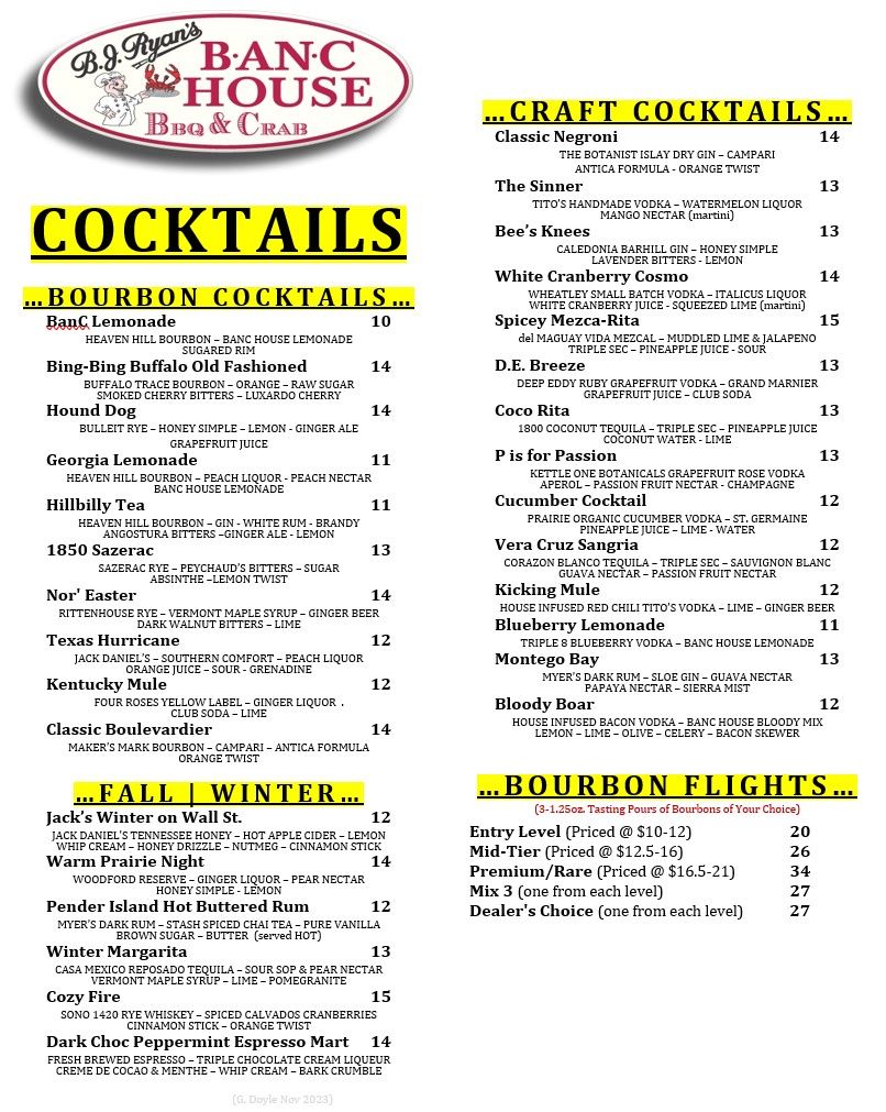 B·AN·C House Menu | Ph. 203-853-7926 | Norwalk, CT