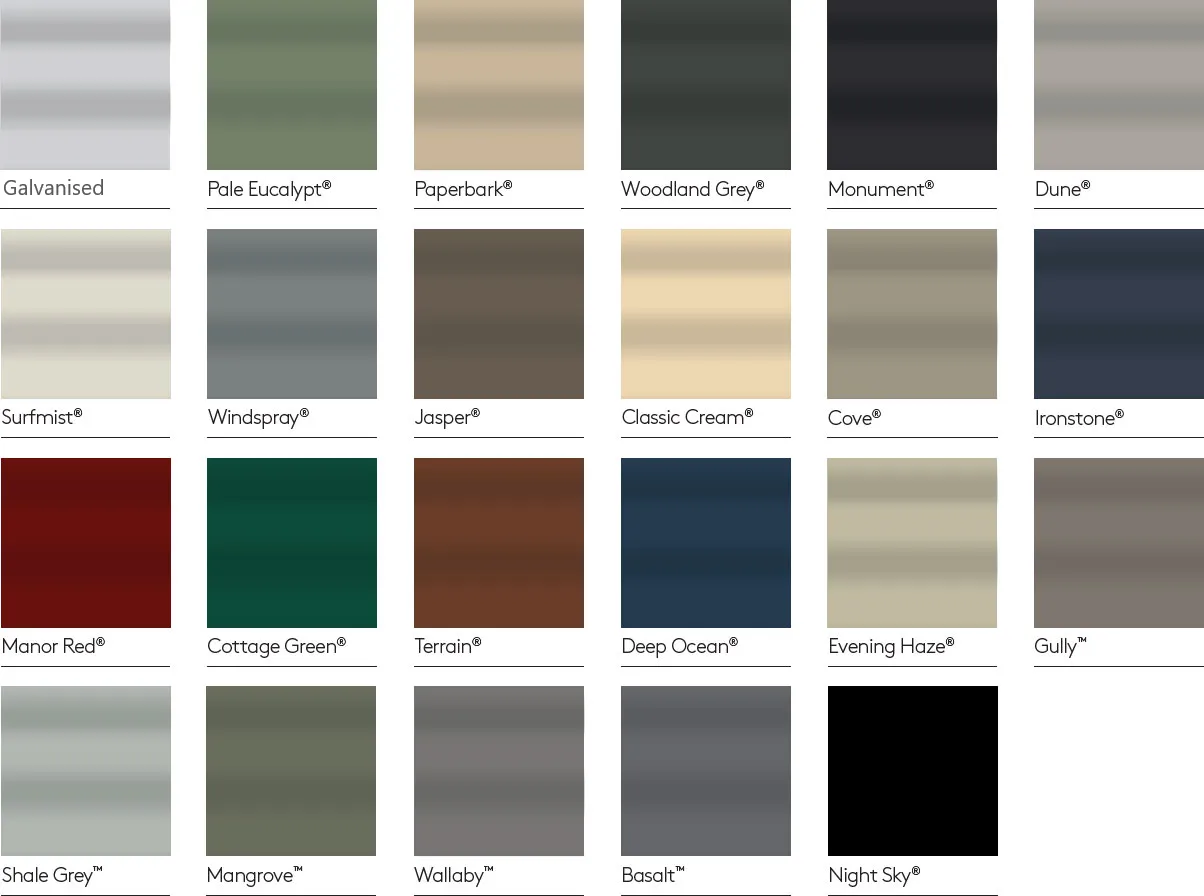 Tank Colour Choices NSW & ACT