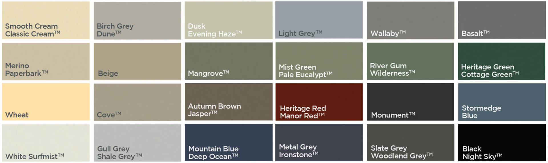 Tank Colour Choices NSW & ACT