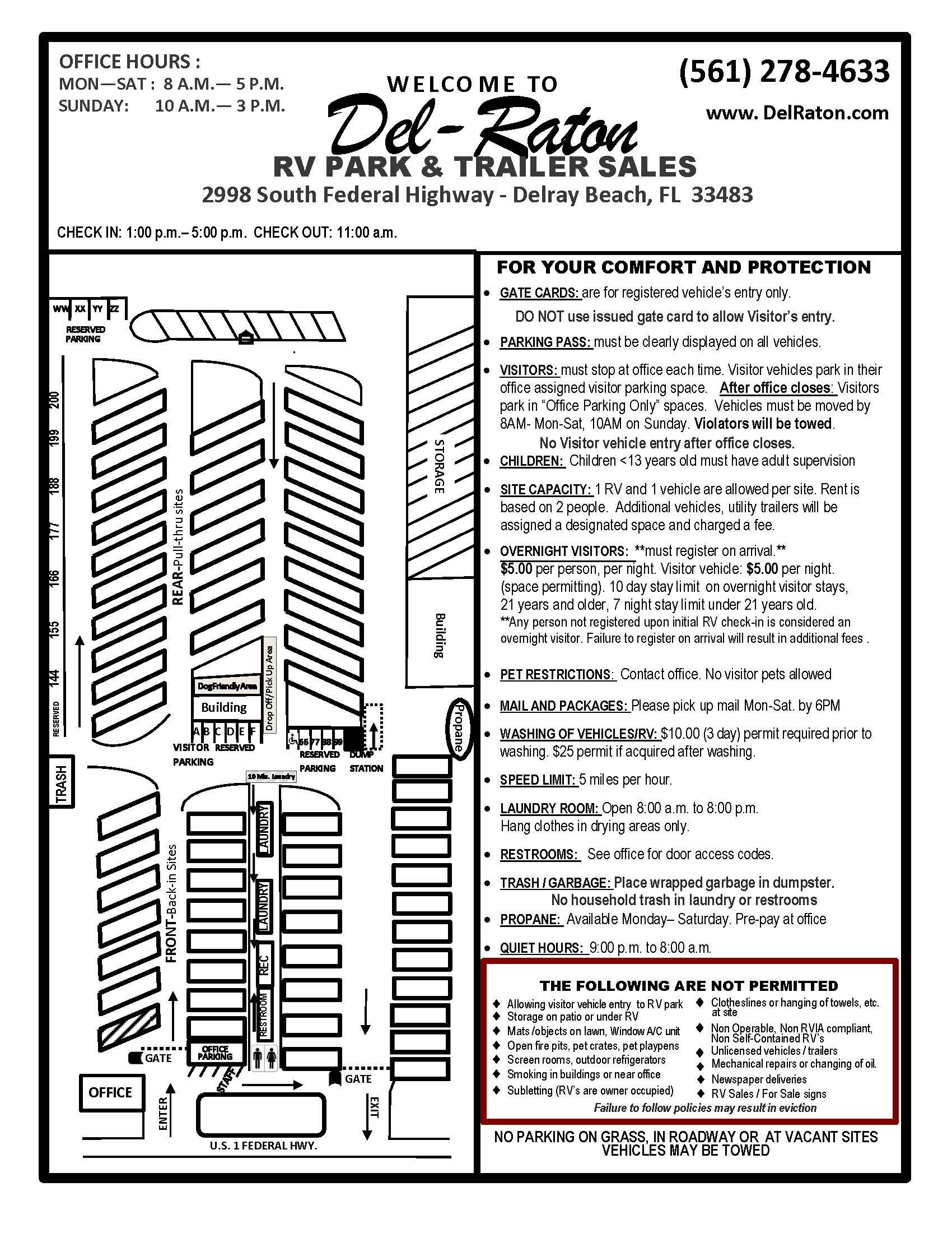 RV Park Map and Policies | Delray Beach | Del-Raton RV Park & Trailer Sales