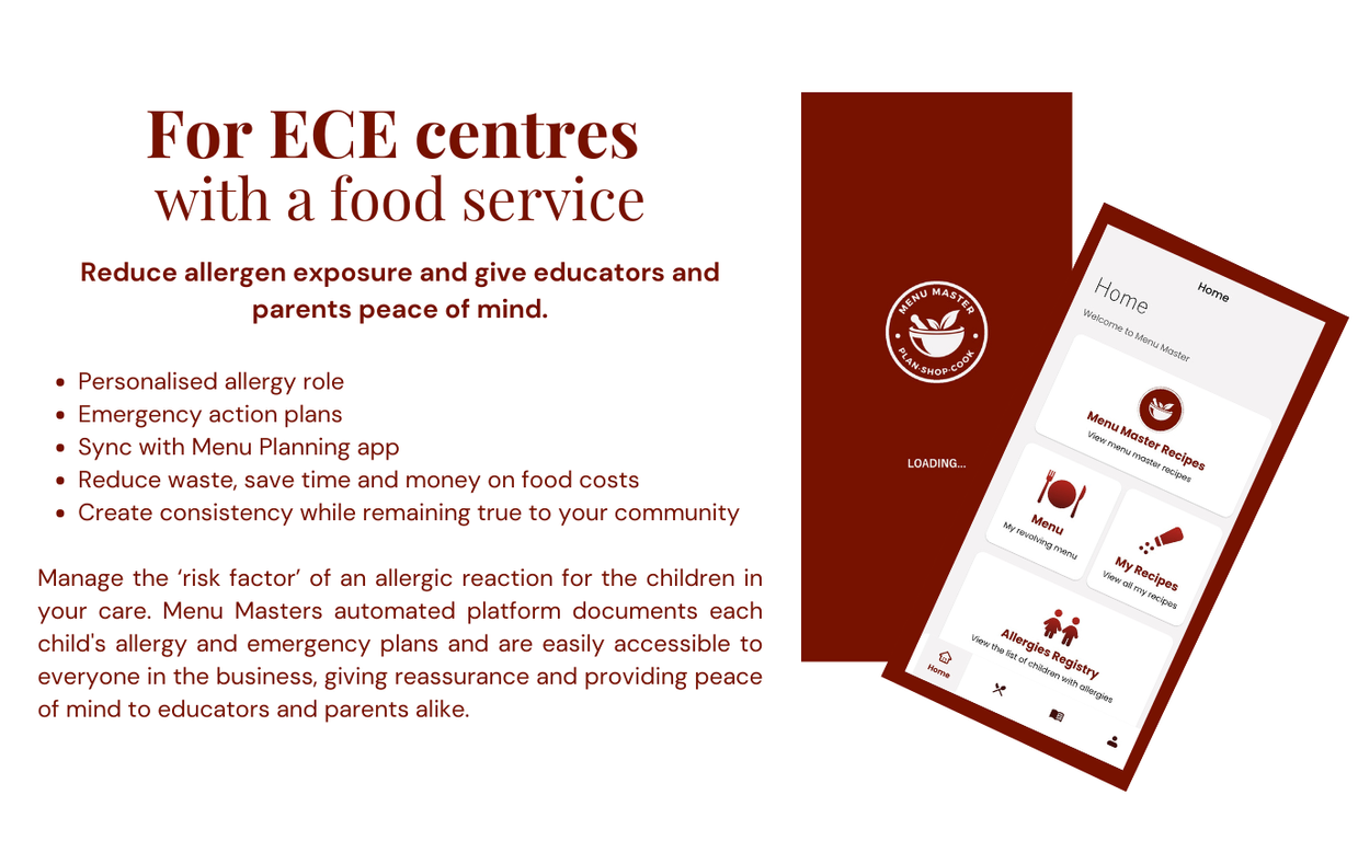 Menu Master, Manage allergies & plan menus in ECE