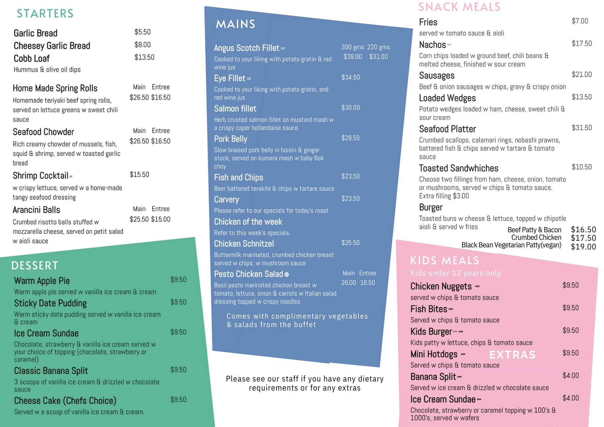 Function Room Menus at The Porirua Club
