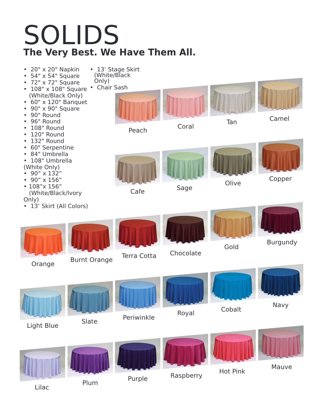 Table Linen Rentals, Polyester Table Covers | Caldwell, ID