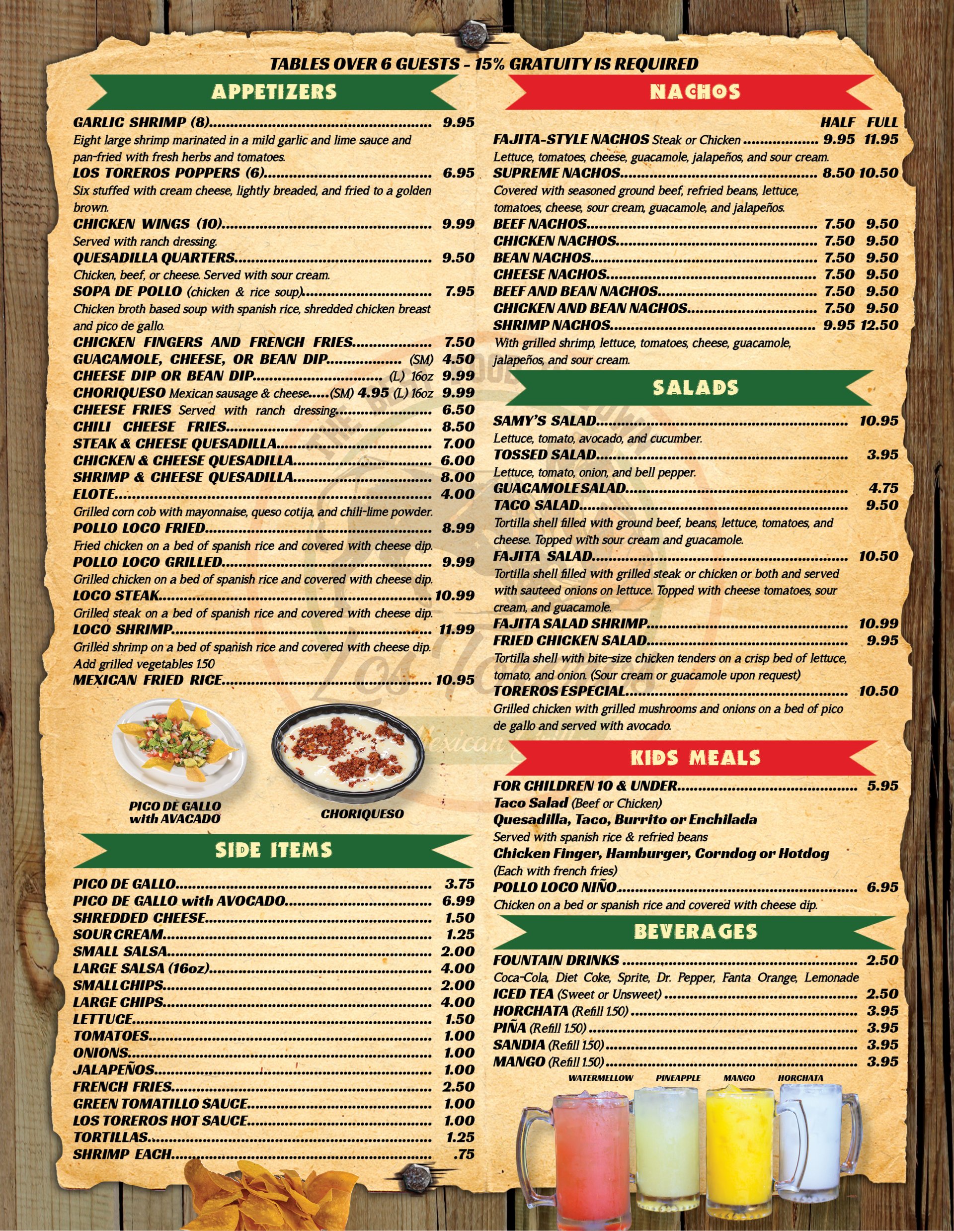 Mexican Food Prattville, AL - Los Toreros Mexican Restaurant Menu