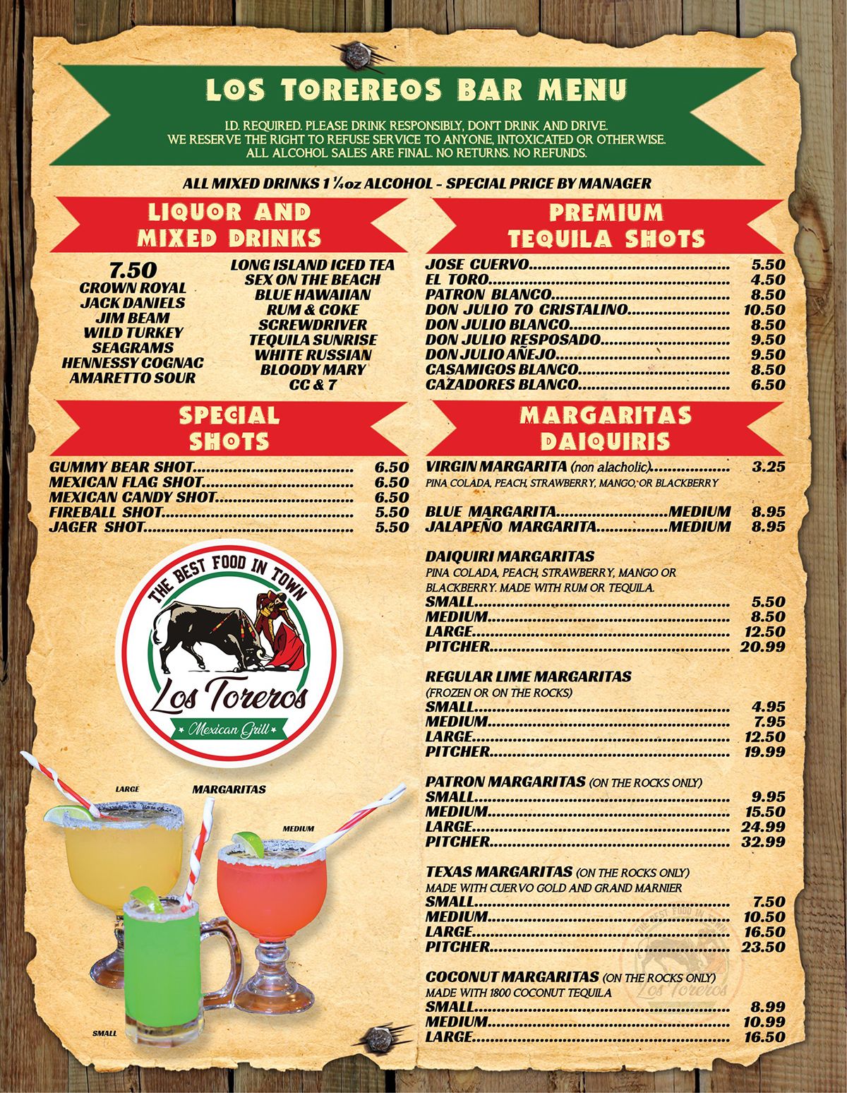 Mexican Food Prattville, AL - Los Toreros Menu