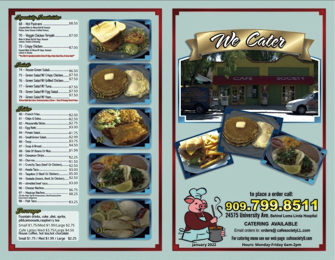 Cafe Society - Loma Linda, CA- 1Menu