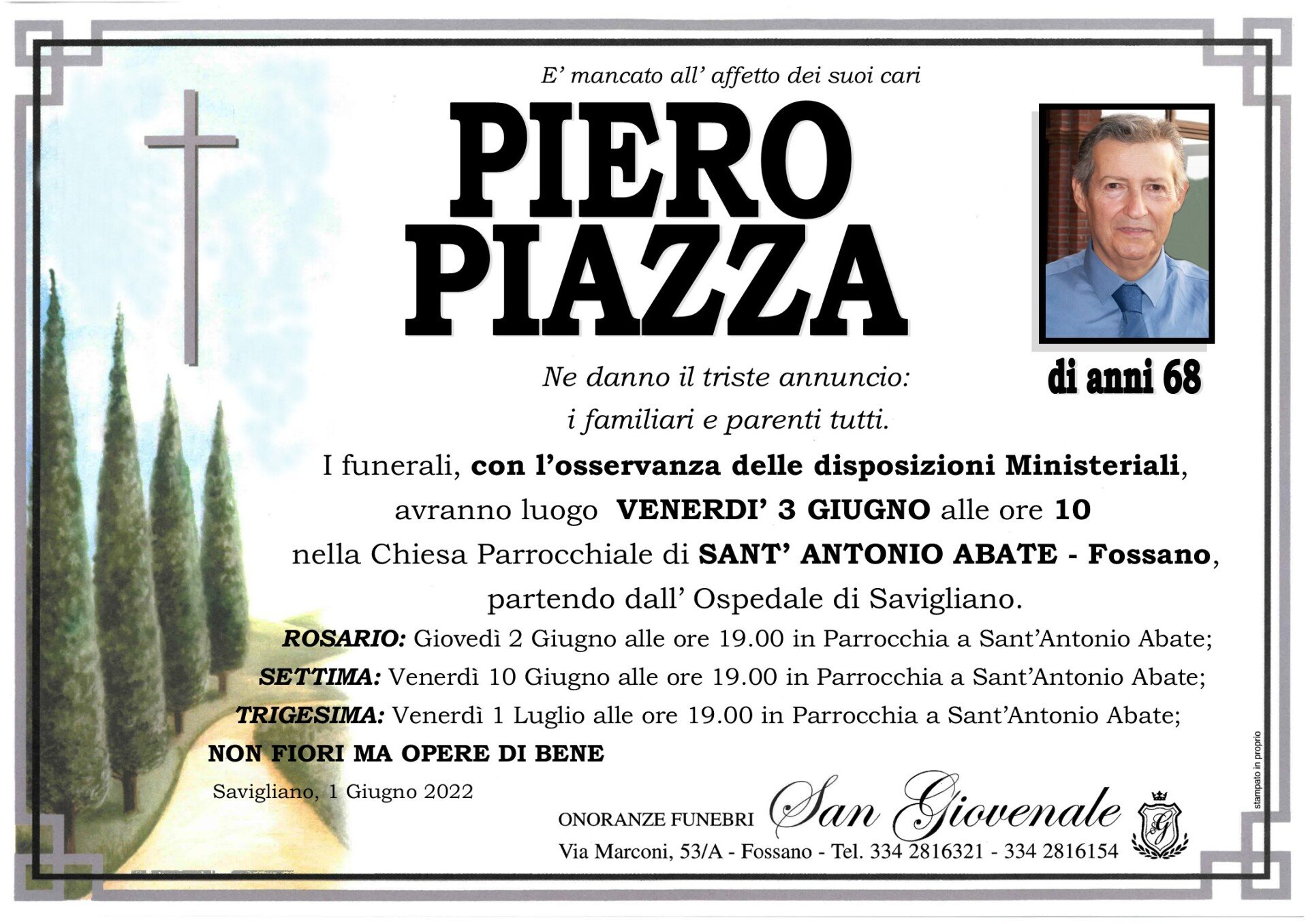 Necrologi| Fossano - Centallo (CN)| Onoranze San Giovenale