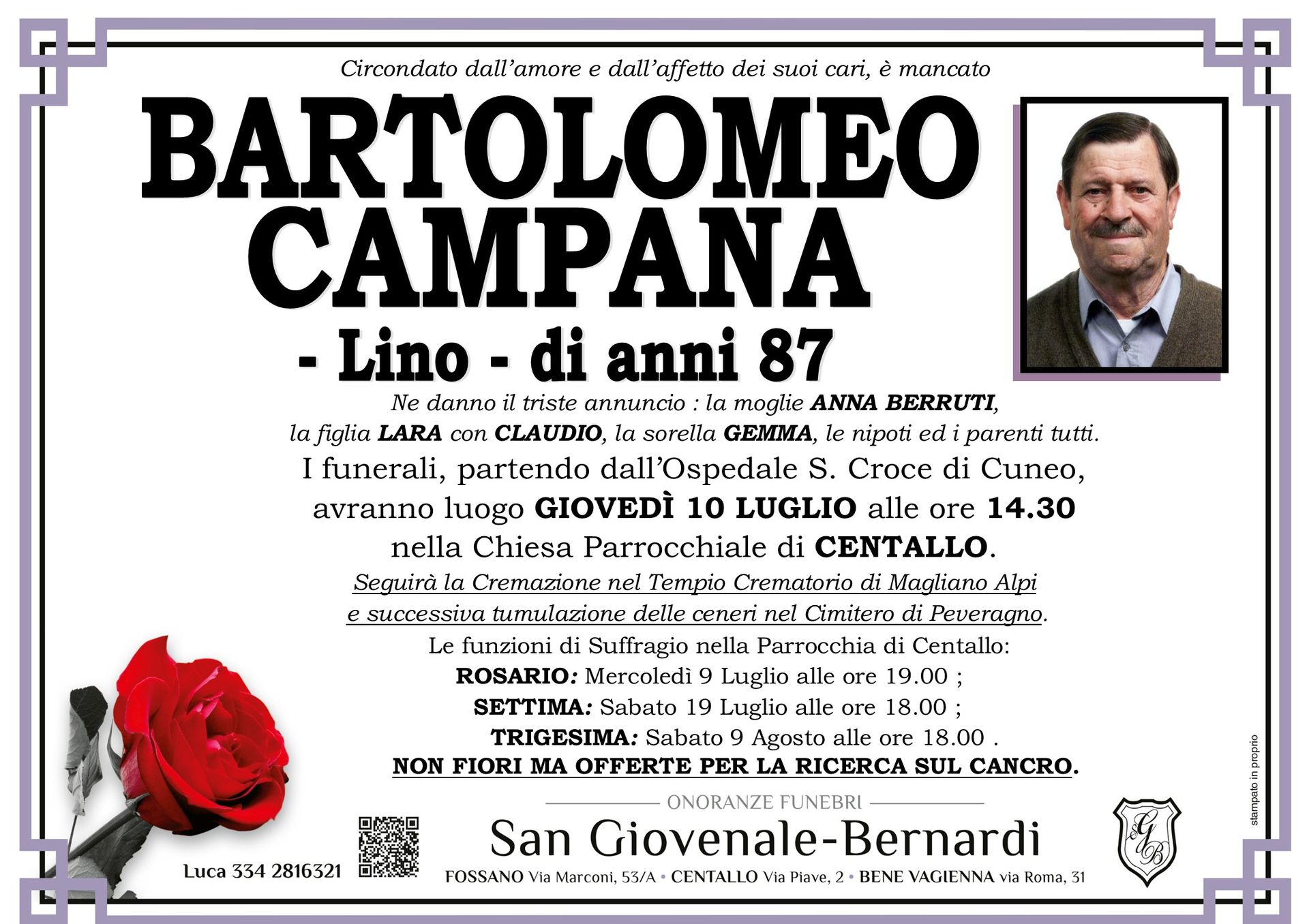 Necrologi a Centallo e Fossano | Onoranze San Giovenale