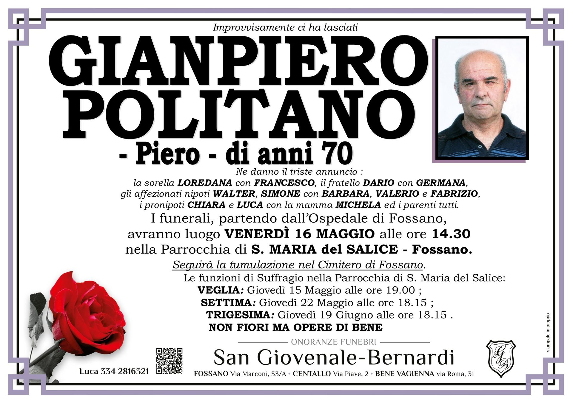 Necrologi a Centallo e Fossano | Onoranze San Giovenale