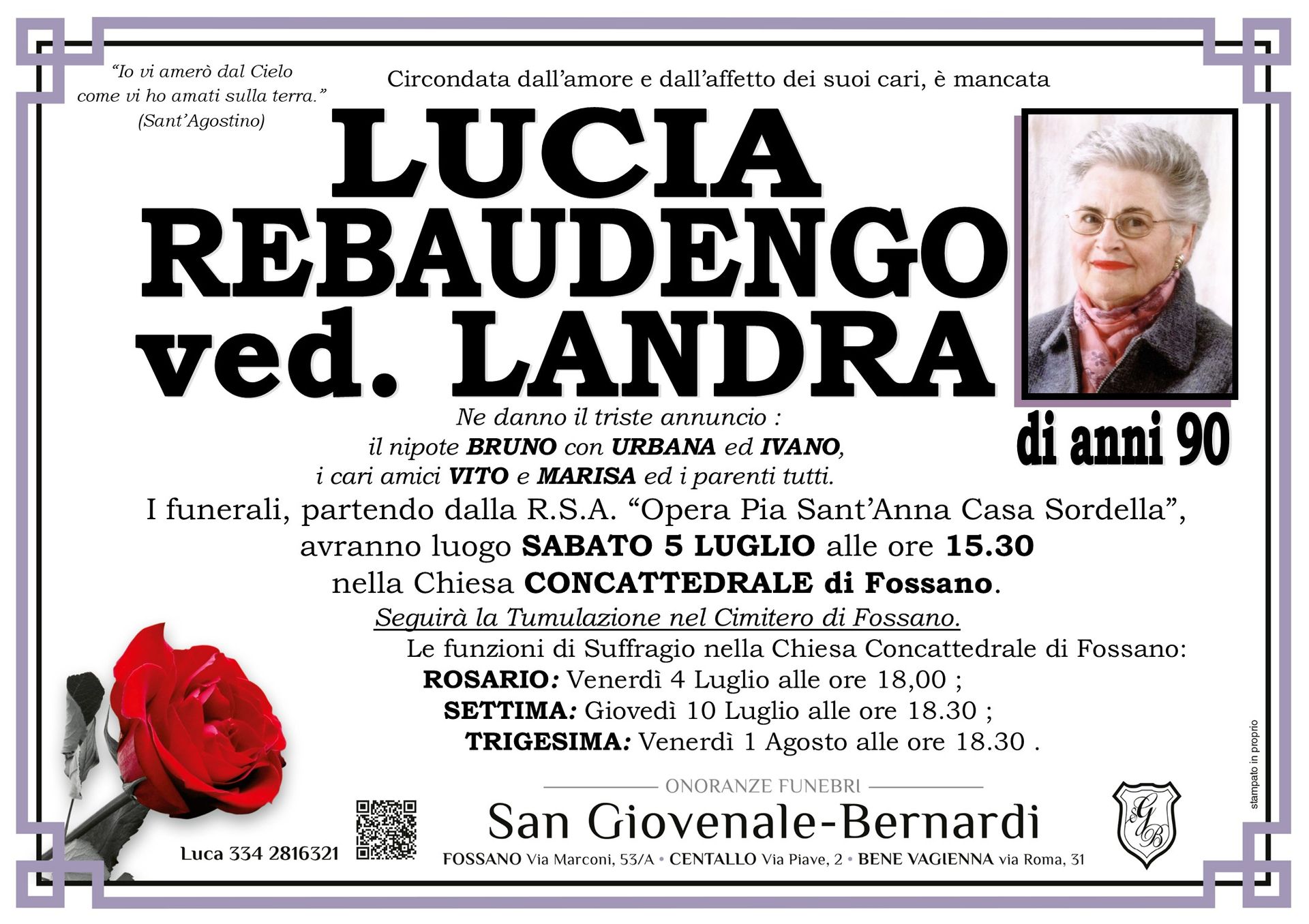 Necrologi a Centallo e Fossano | Onoranze San Giovenale