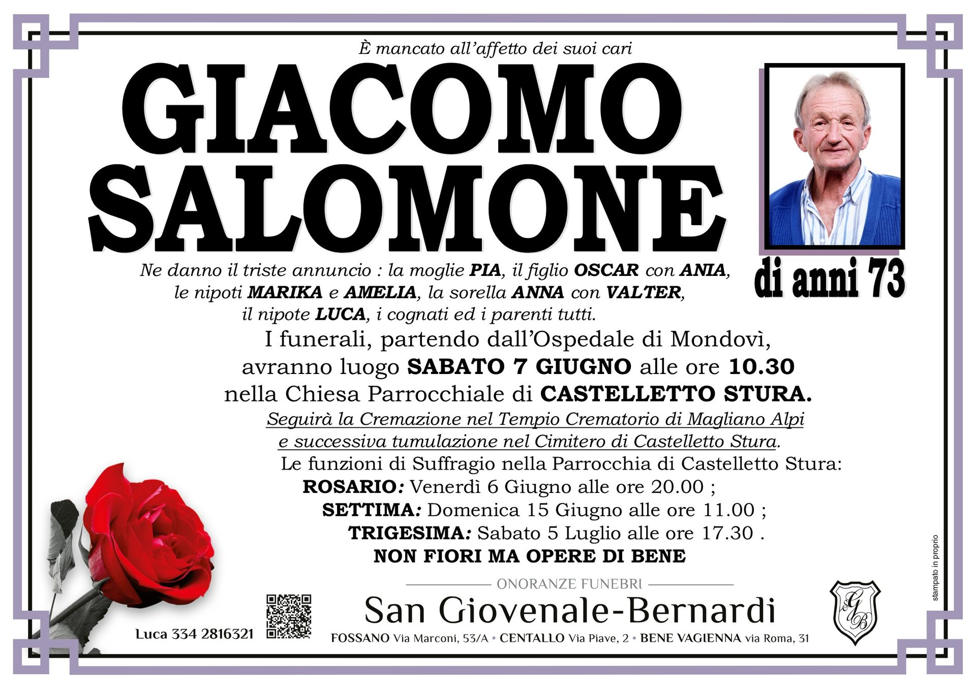 Necrologi a Centallo e Fossano | Onoranze San Giovenale