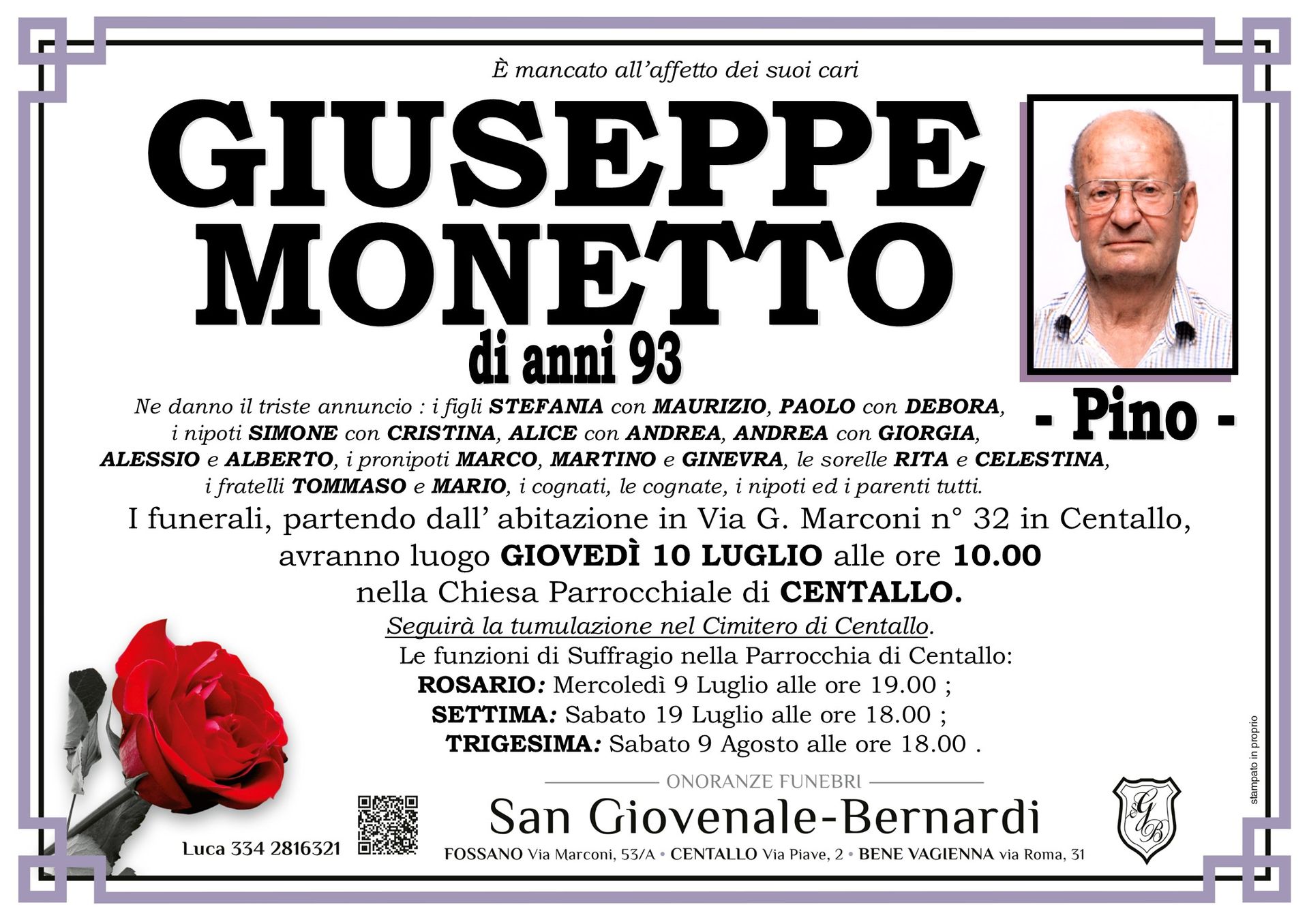 Necrologi a Centallo e Fossano | Onoranze San Giovenale