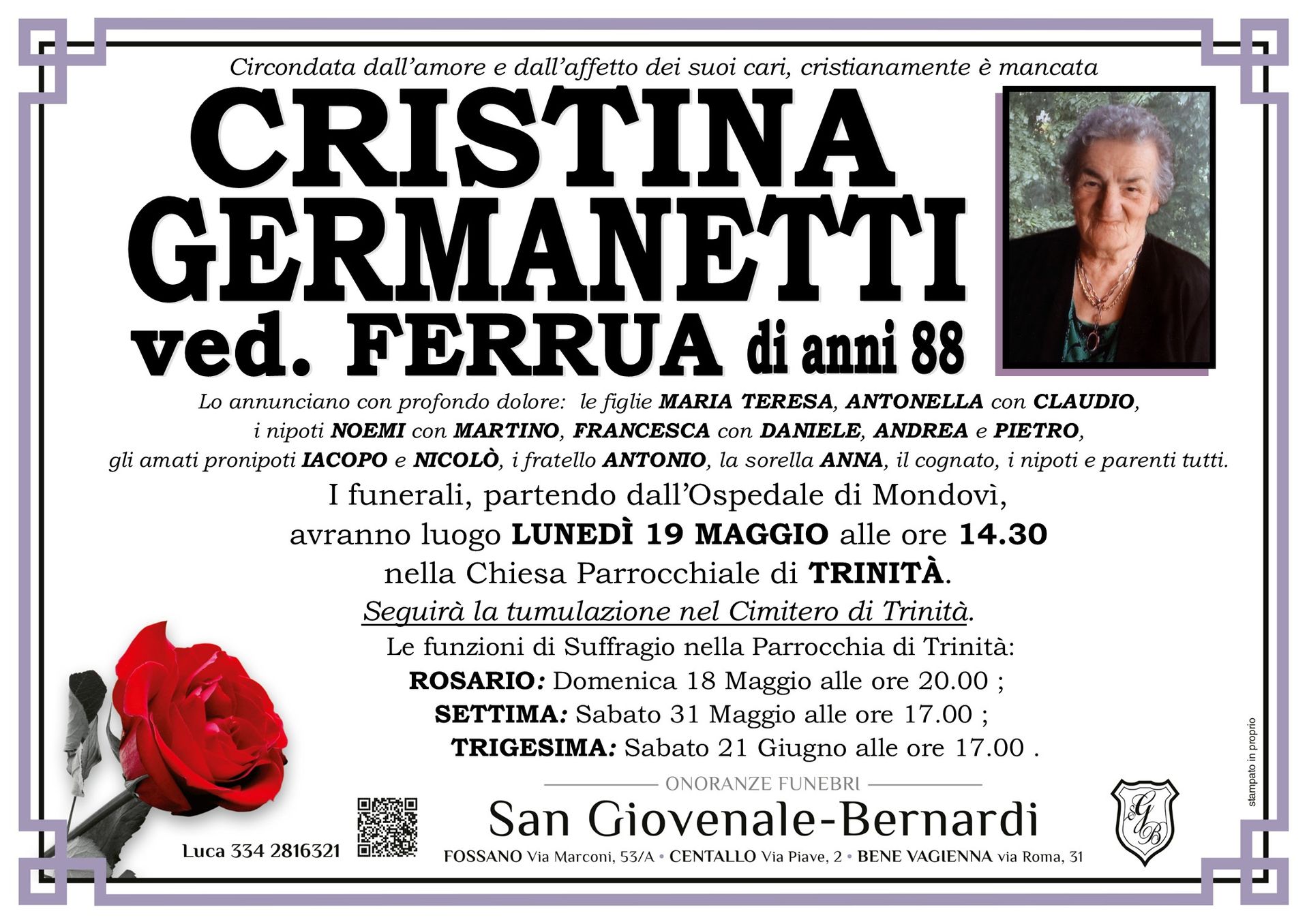 Necrologi a Centallo e Fossano | Onoranze San Giovenale