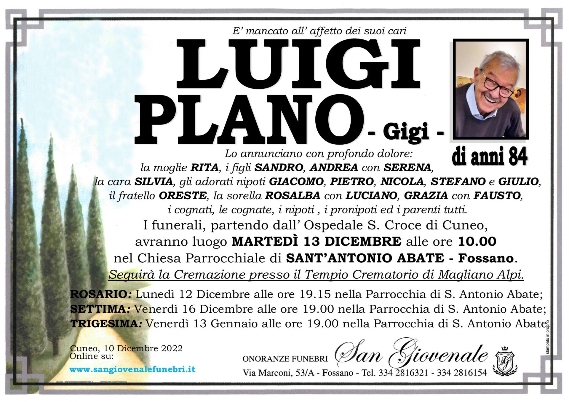 Necrologi| Fossano - Centallo (CN)| Onoranze San Giovenale