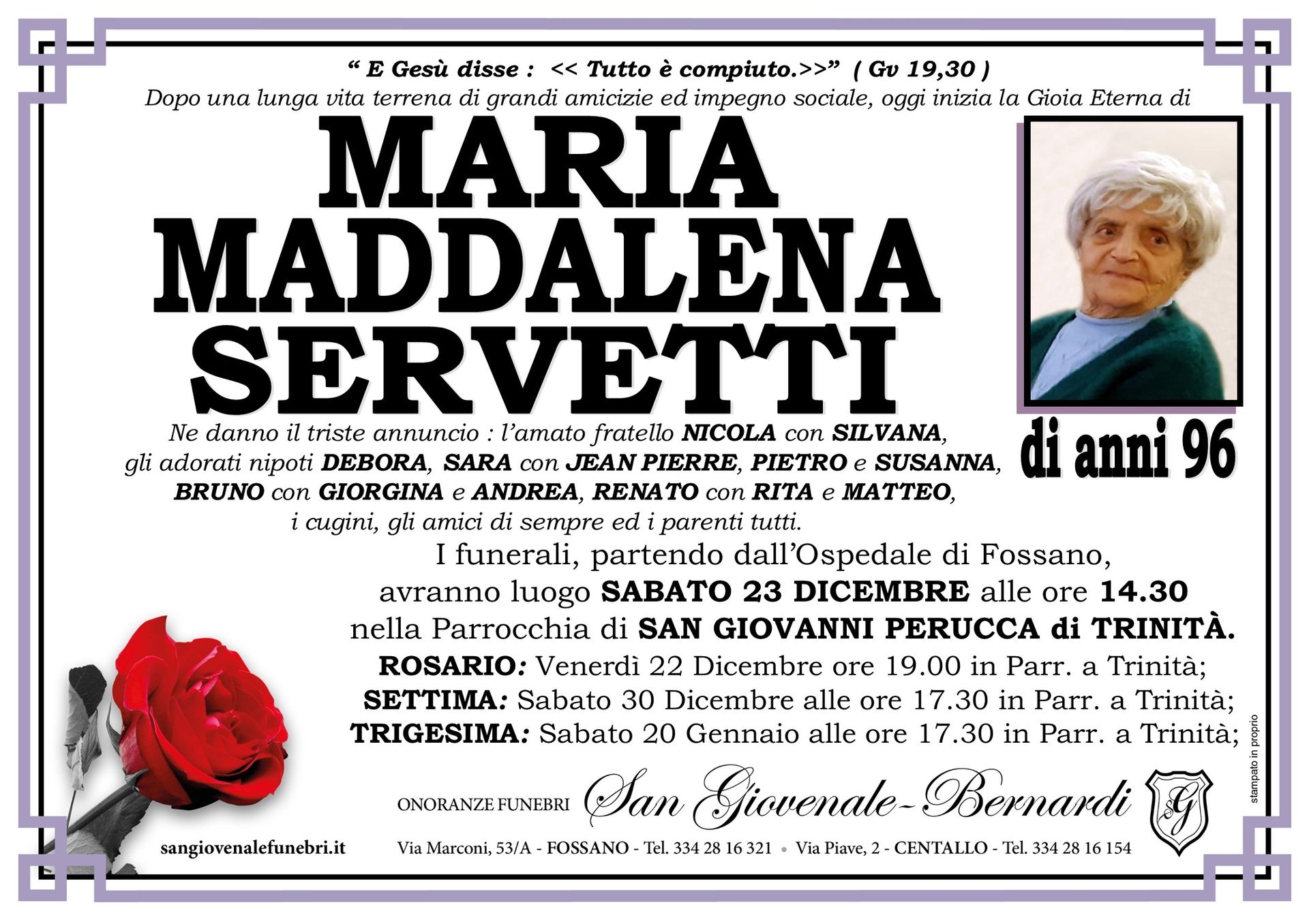 Necrologi a Centallo e Fossano | Onoranze San Giovenale