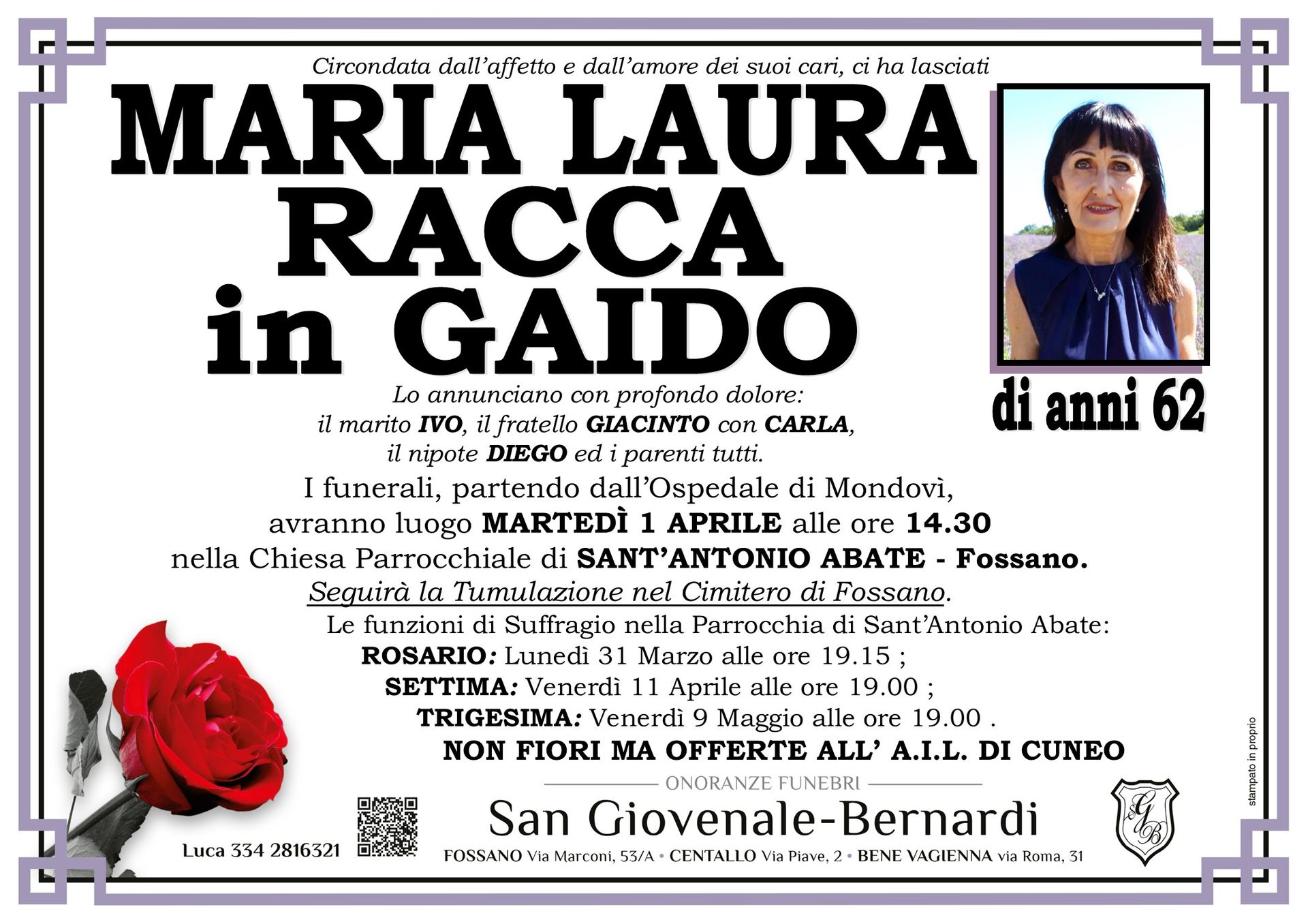 Necrologi a Centallo e Fossano | Onoranze San Giovenale