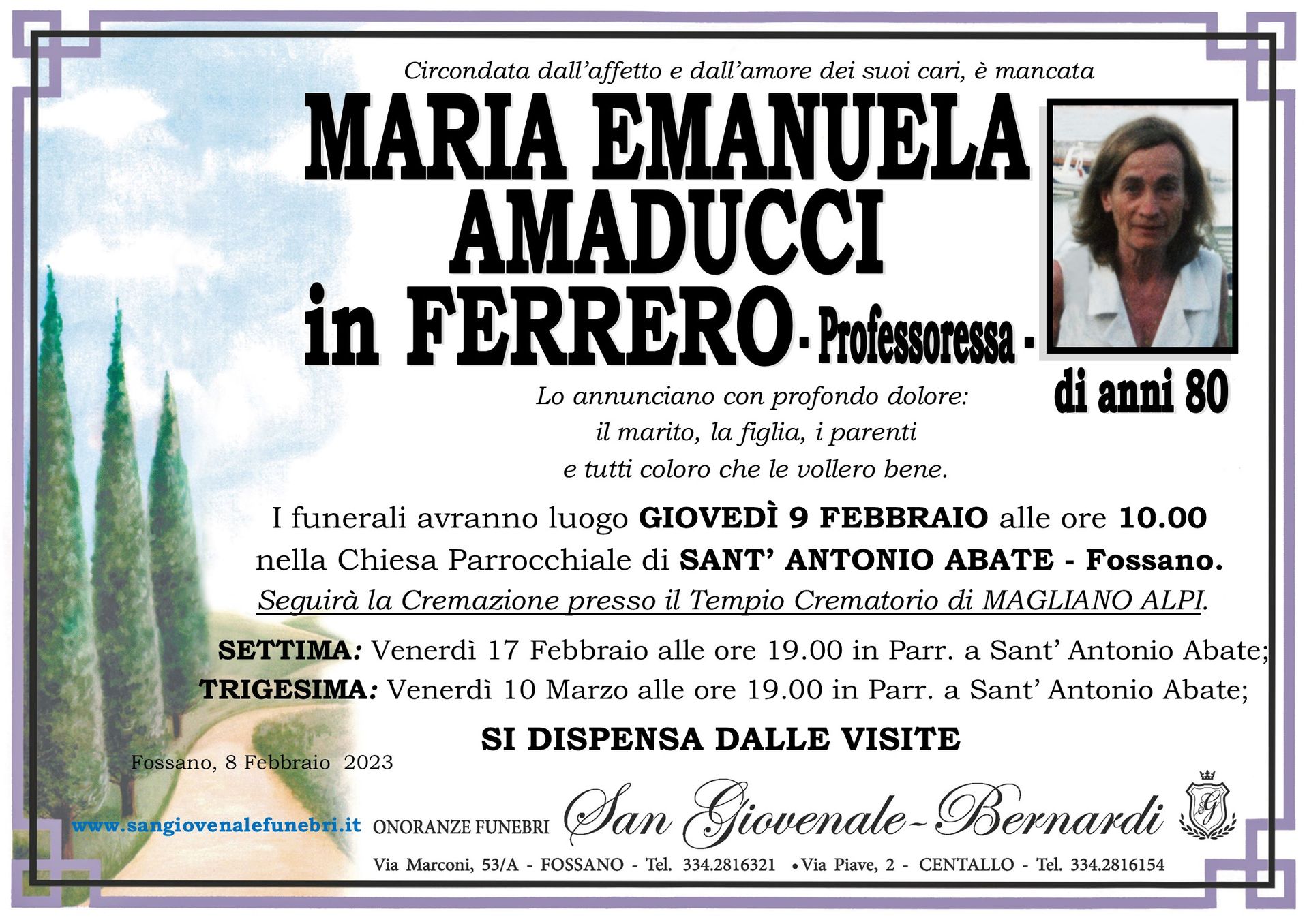 Necrologi| Fossano - Centallo (CN)| Onoranze San Giovenale