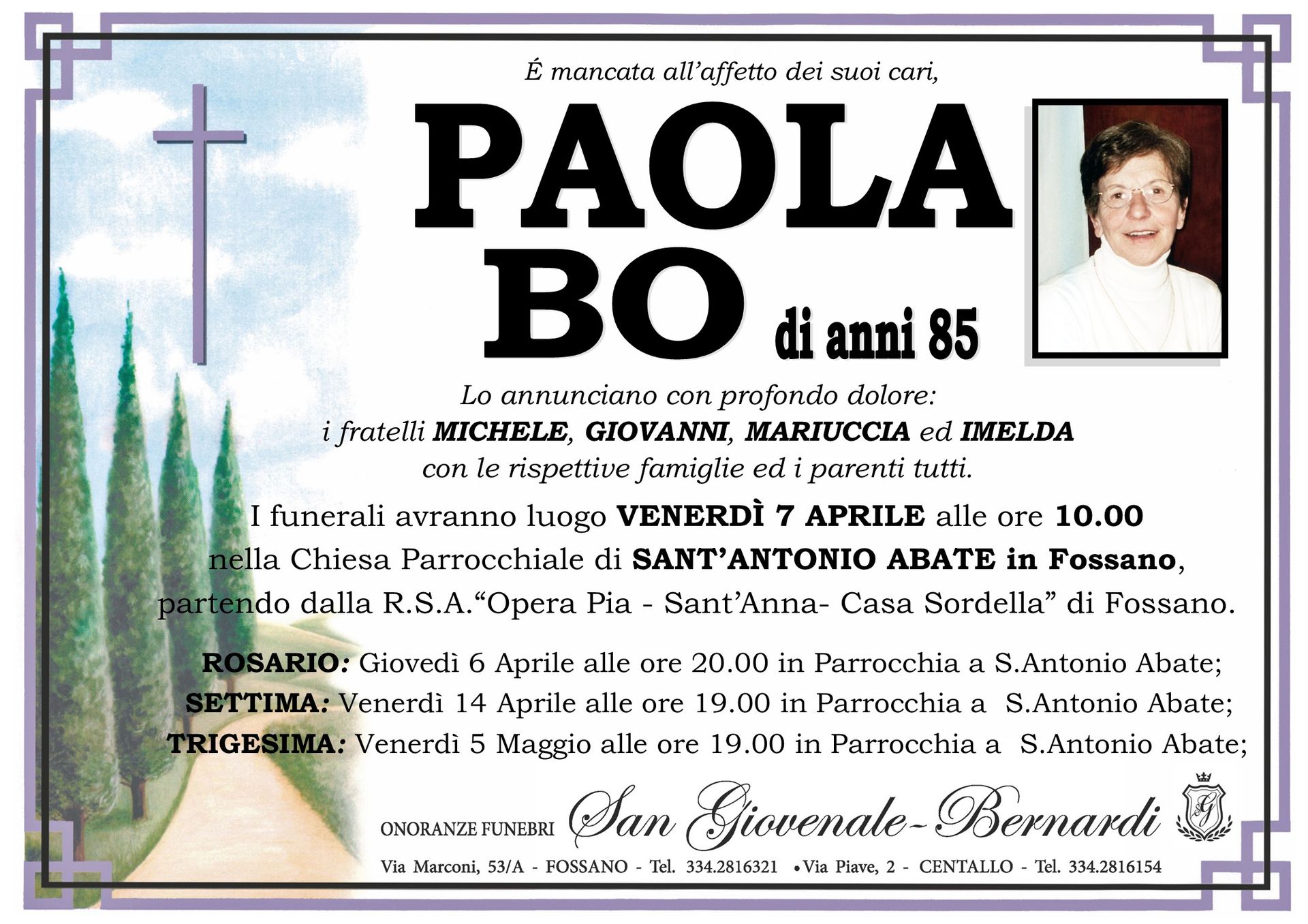 Necrologi| Fossano - Centallo (CN)| Onoranze San Giovenale