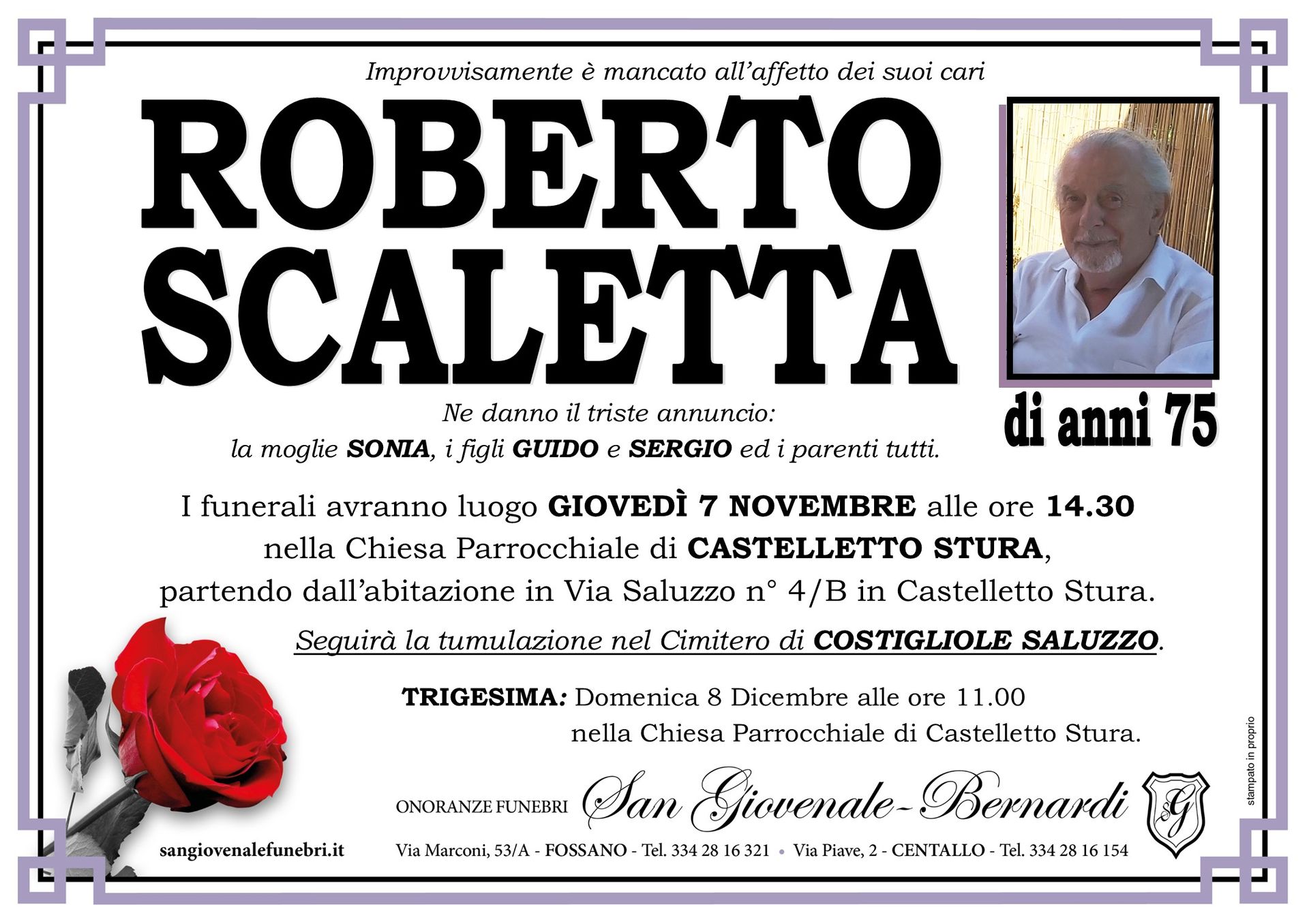 Necrologi a Centallo e Fossano | Onoranze San Giovenale