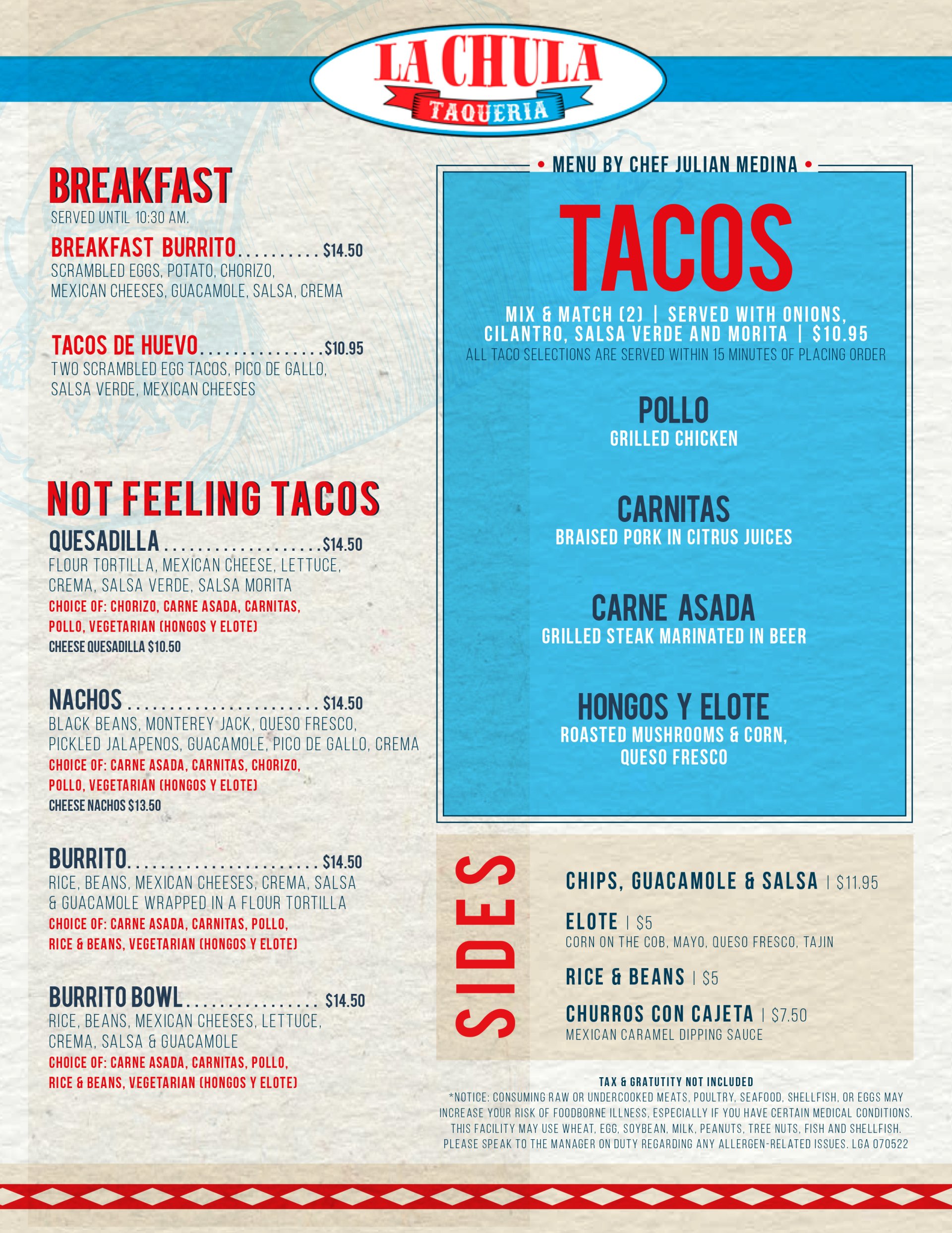 La Chula NYC Menu LaGuardia