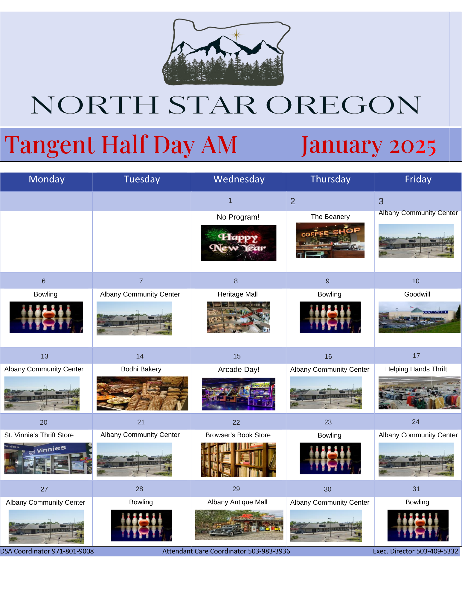 Day Support Activities Calendar | DSA | North Star
