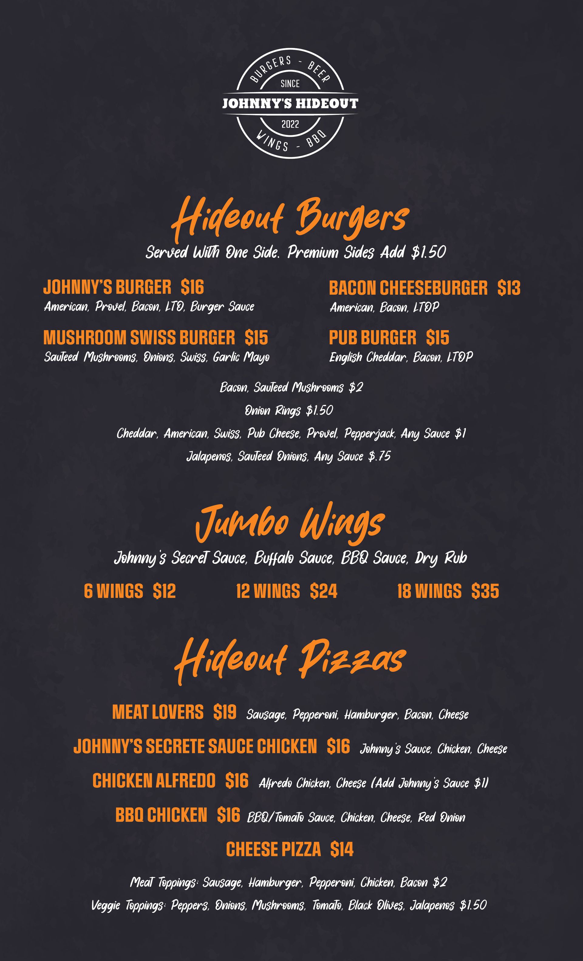 Our Menu | Hideout Sports Bar | High Ridge