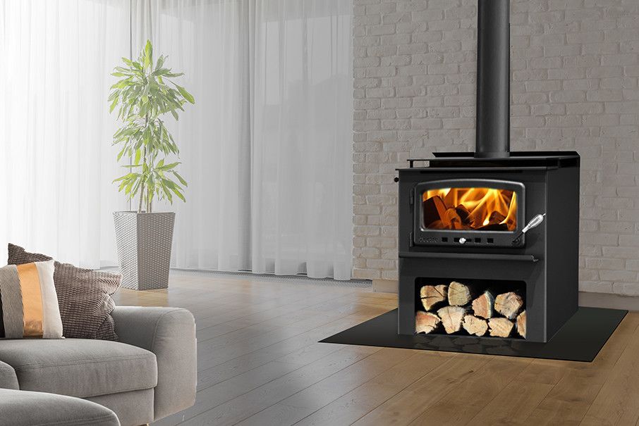 Nectre Mk3 wood heater with stacker base, radiant wood heater