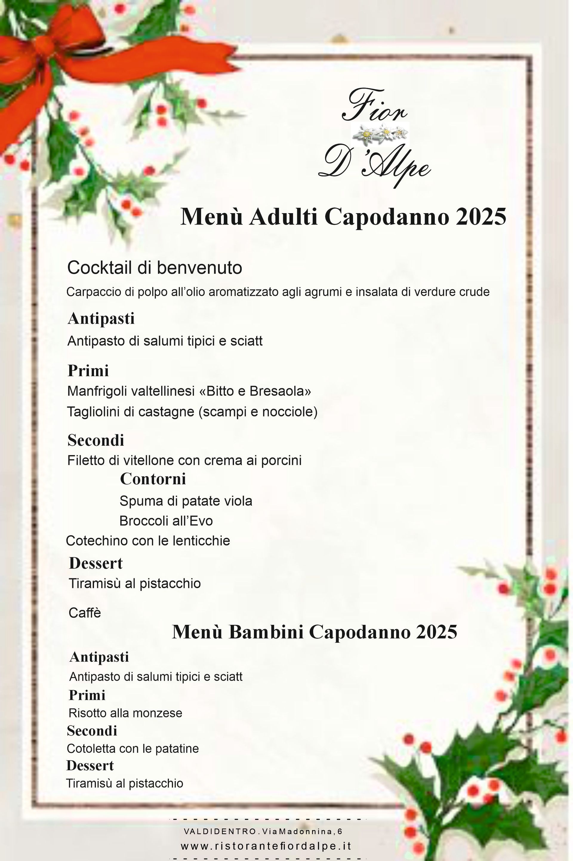 Cena di Capodanno a Bormio 2025 | Ristorante Pizzeria Fiordalpe
