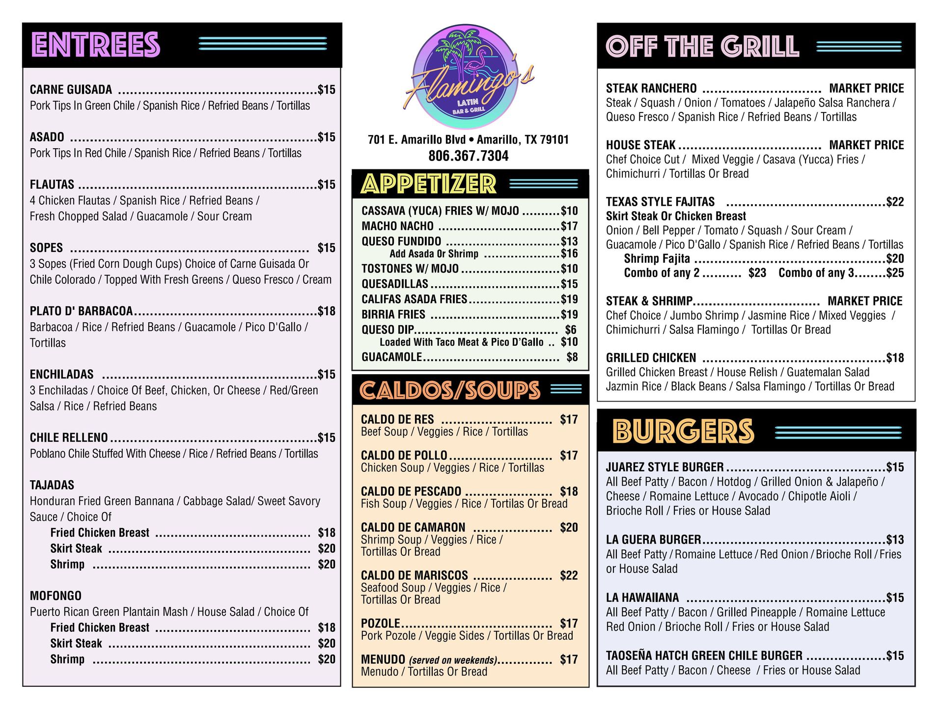 Mexican Restaurant Menu | Flamingo's Latin Bar & Grill | Amarillo ...