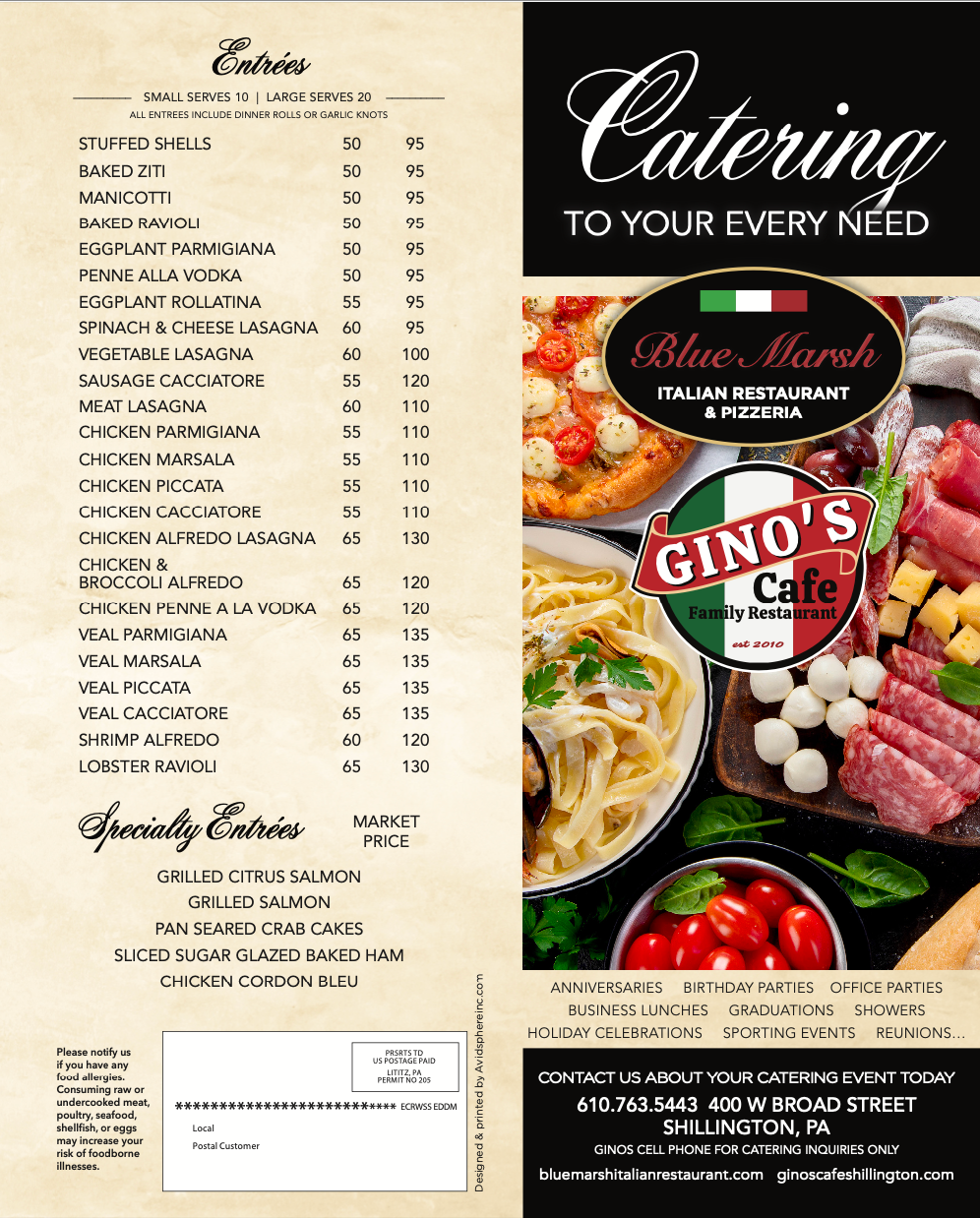 Catering Services | Gino's Cafe | Shillington PA