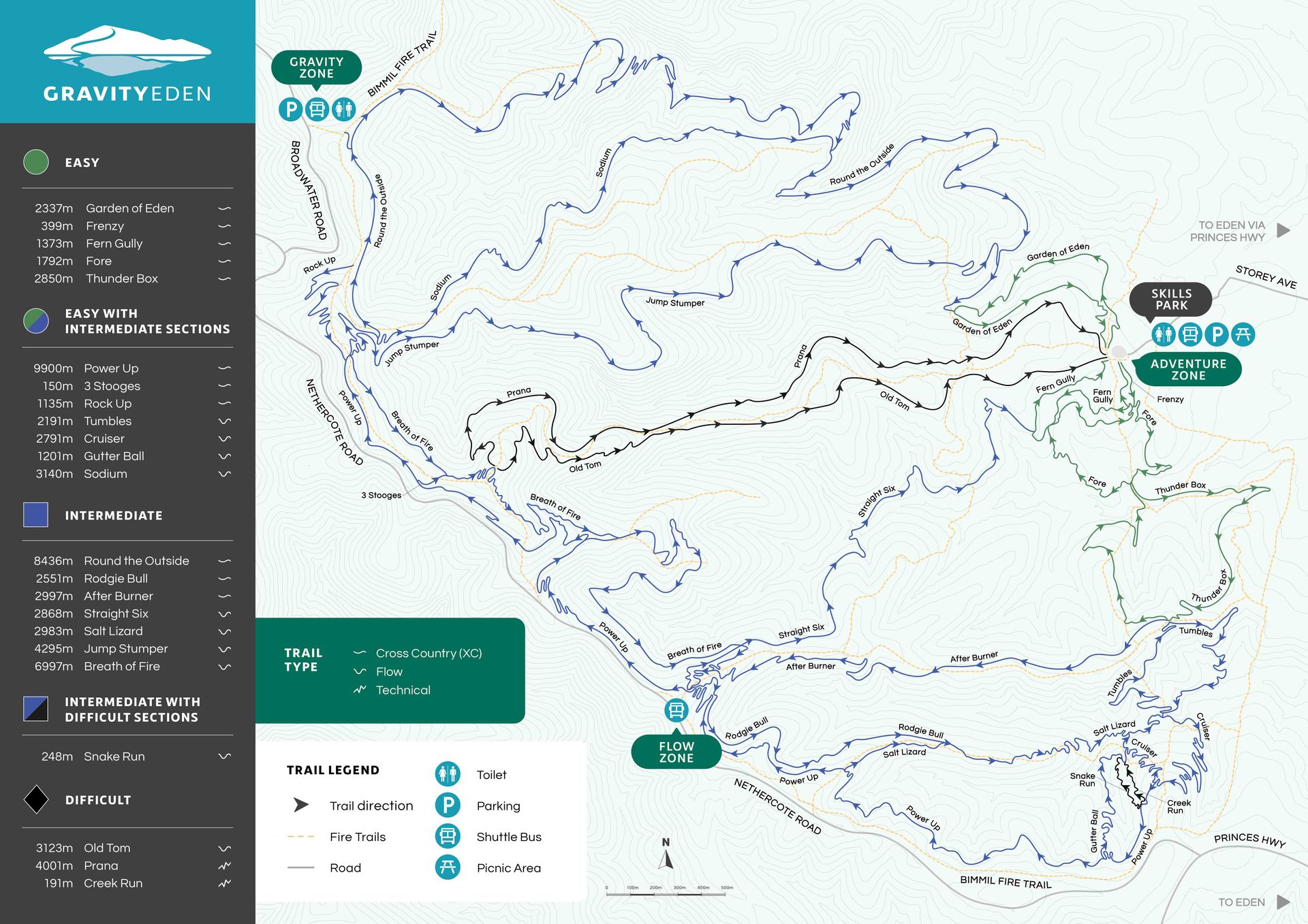 Gravity Eden Mountain Bike Park Trail Map, South Coast NSW