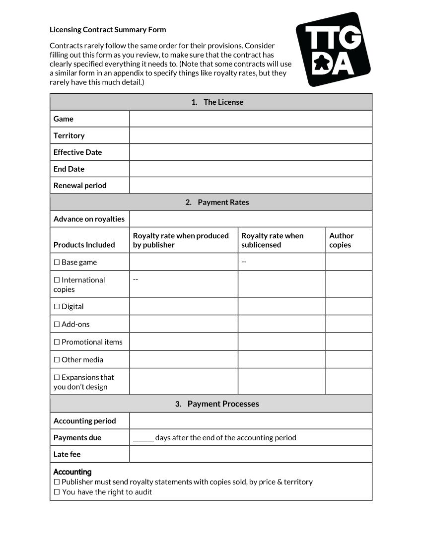 Contract Summary Form