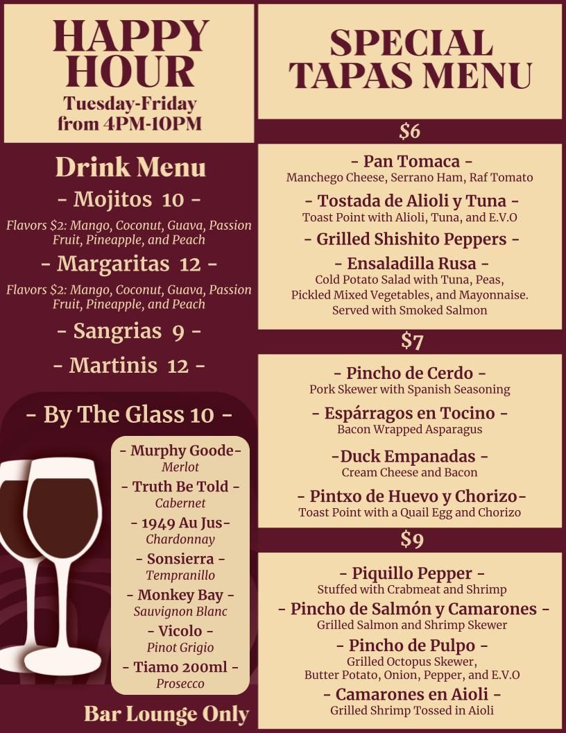 Happy Hour Menu | Sayola Retaurant | New Jersey
