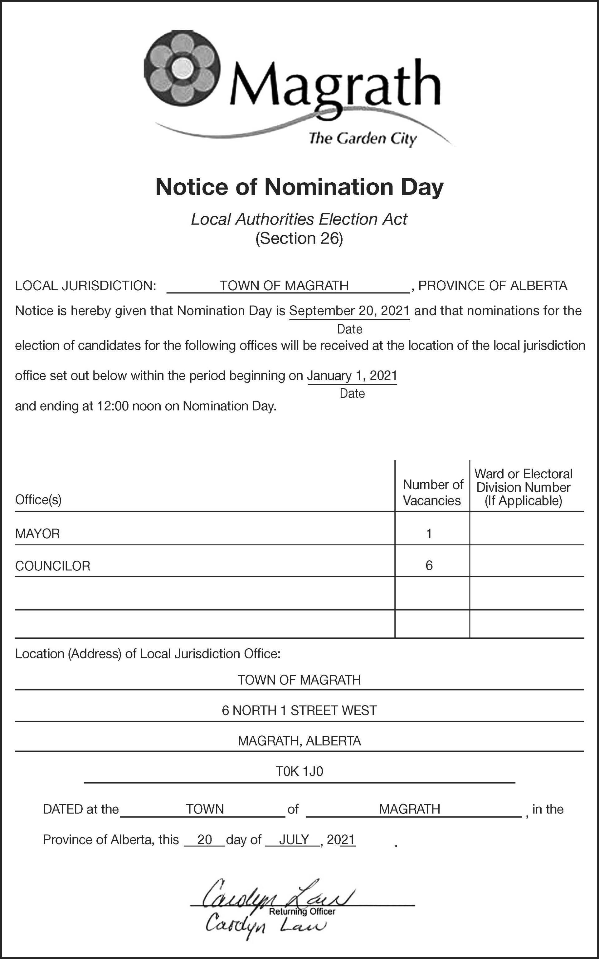 Notice of Nomination Day