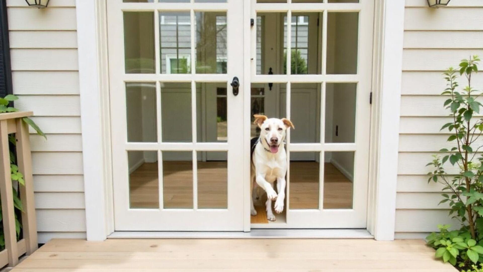 Glass French Doors with Built-In Dog Door