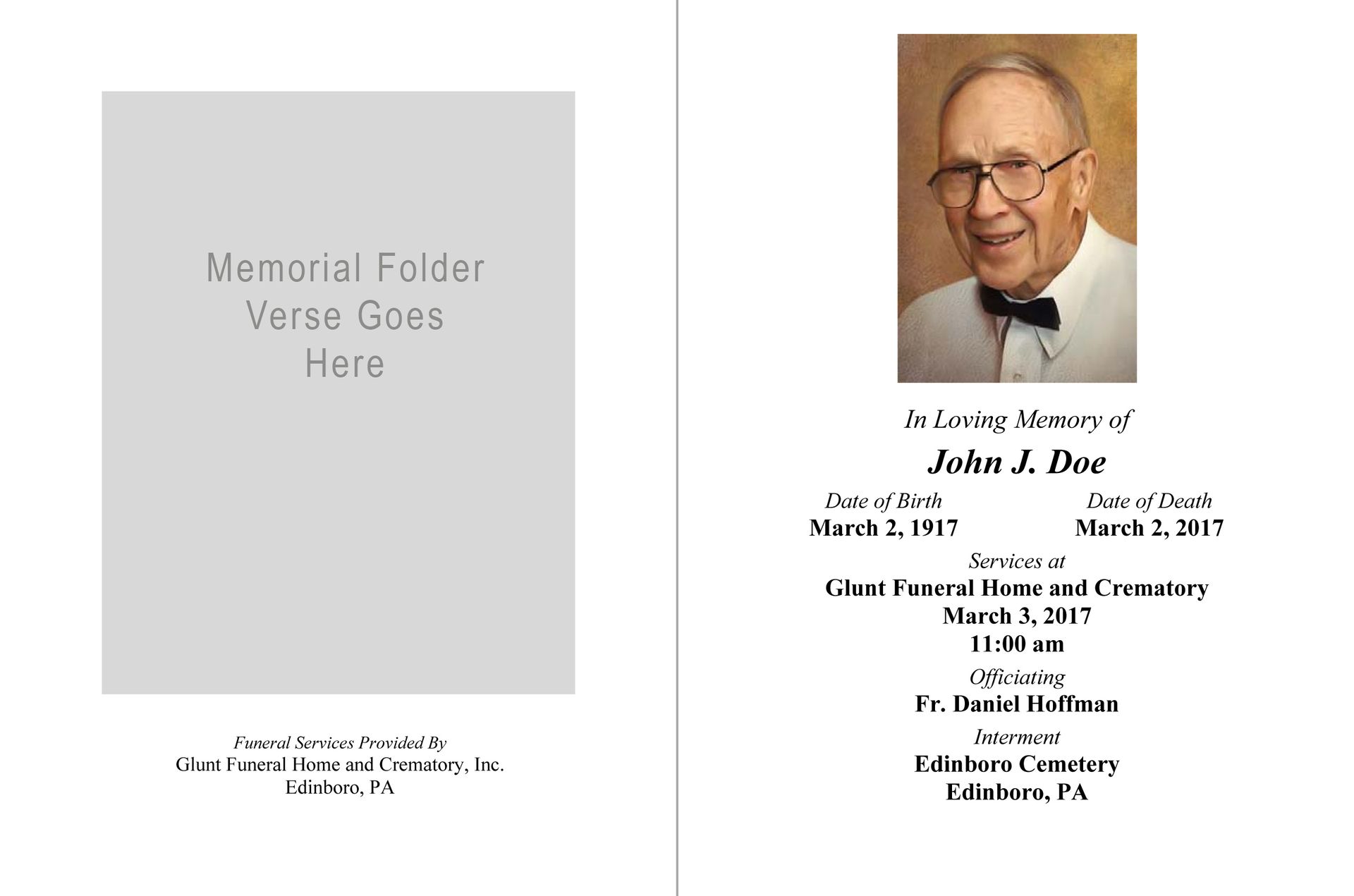 Memorial Folders | Glunt Funeral Home