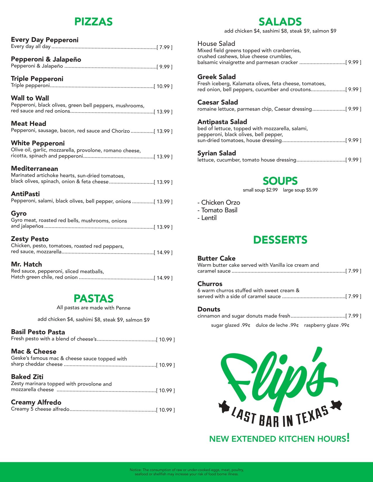 Our Menu | Flip's Neighborhood Bar & Kitchen | El Paso, TX