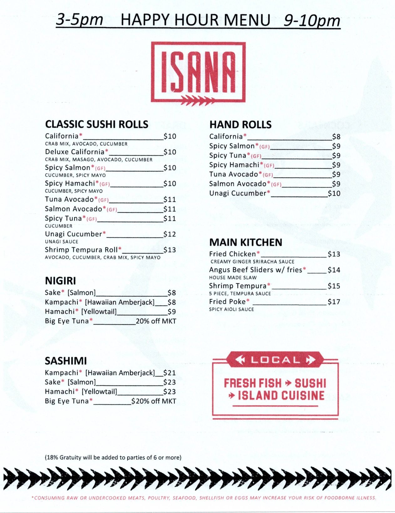Happy Hour Menu | Kihei, HI | Isana Restaurant