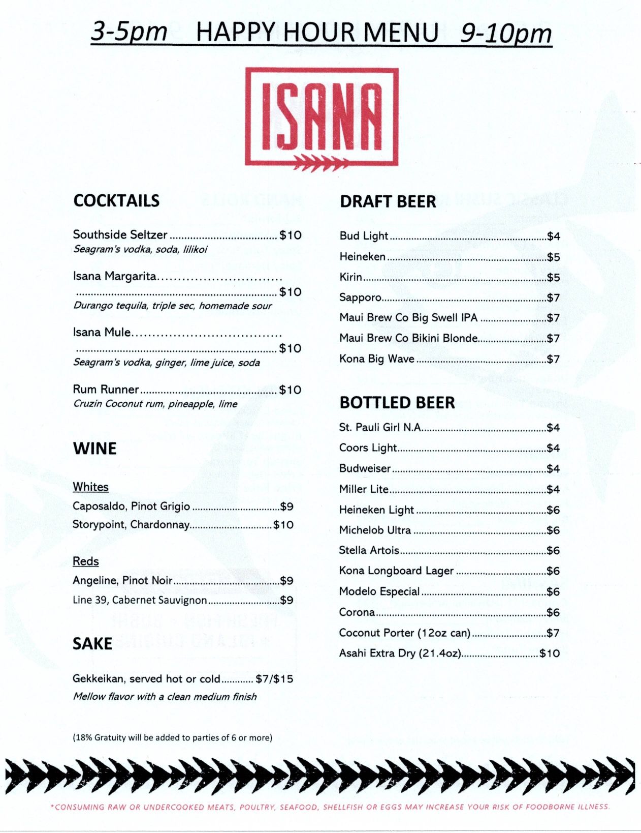 Happy Hour Menu | Kihei, HI | Isana Restaurant
