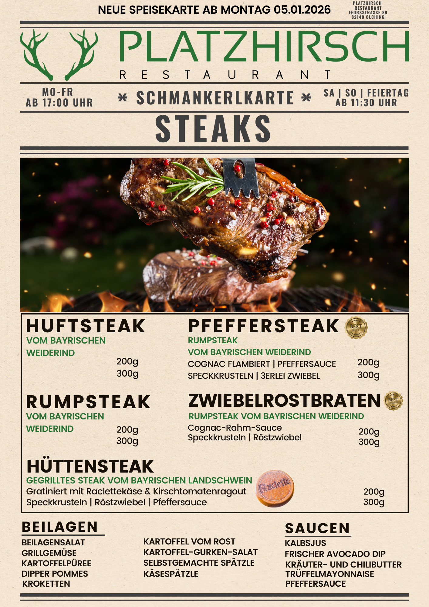 Speisekarte | Restaurant Platzhirsch Olching