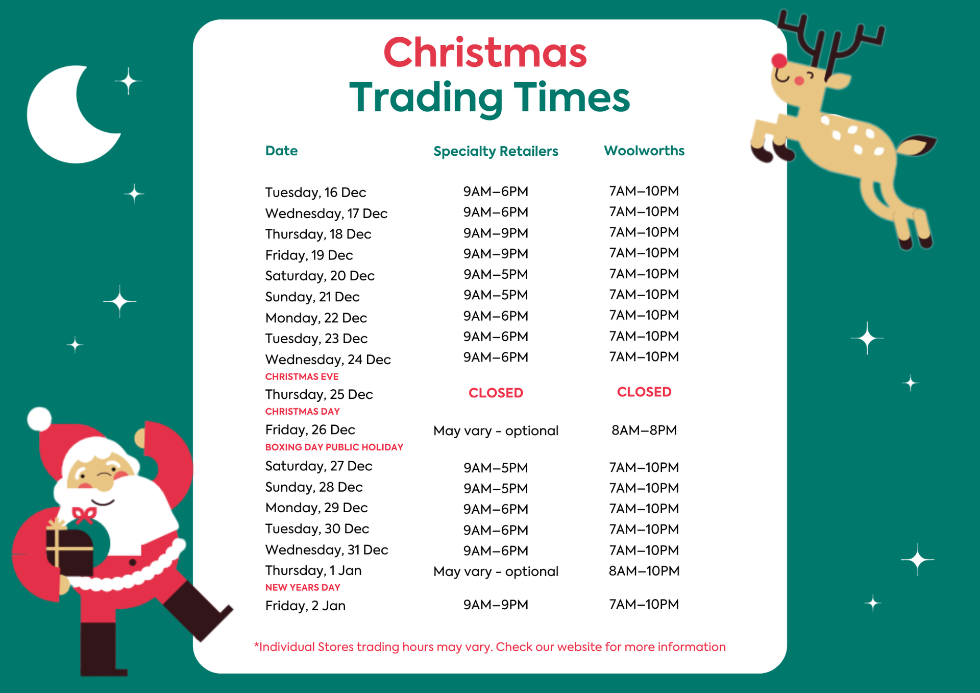 Christmas Trading Times