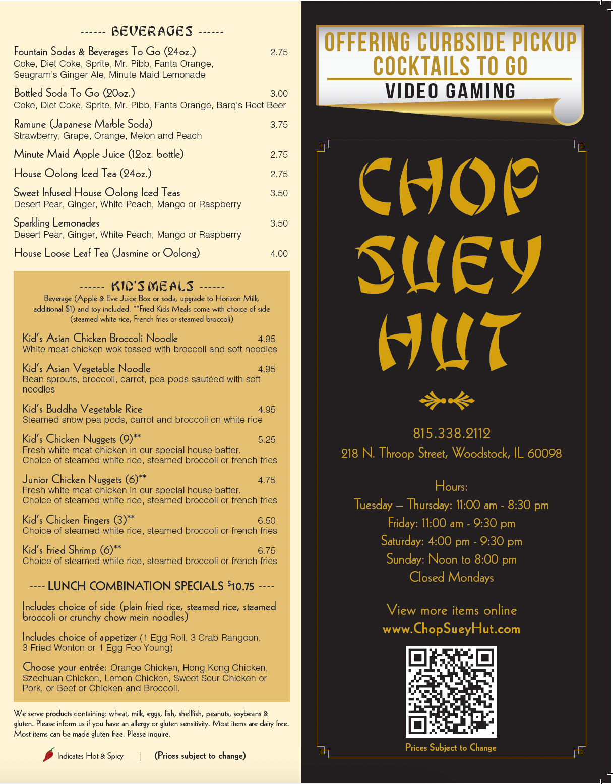 Chop Suey Hut Restaurant | Menu - Freshly Made